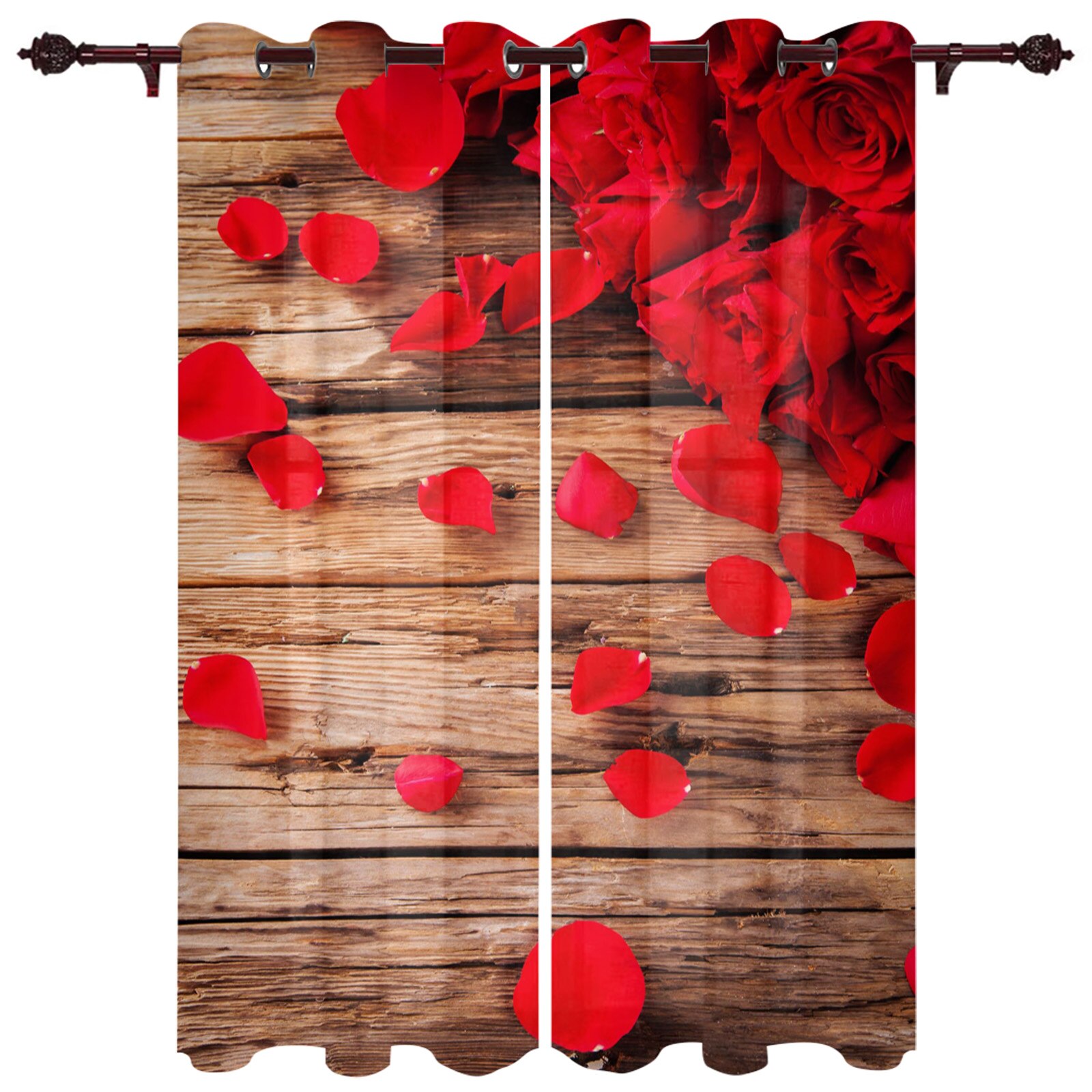 Rose Flower Wood Board Modern Window Curtains for Living Room Bedroom ...