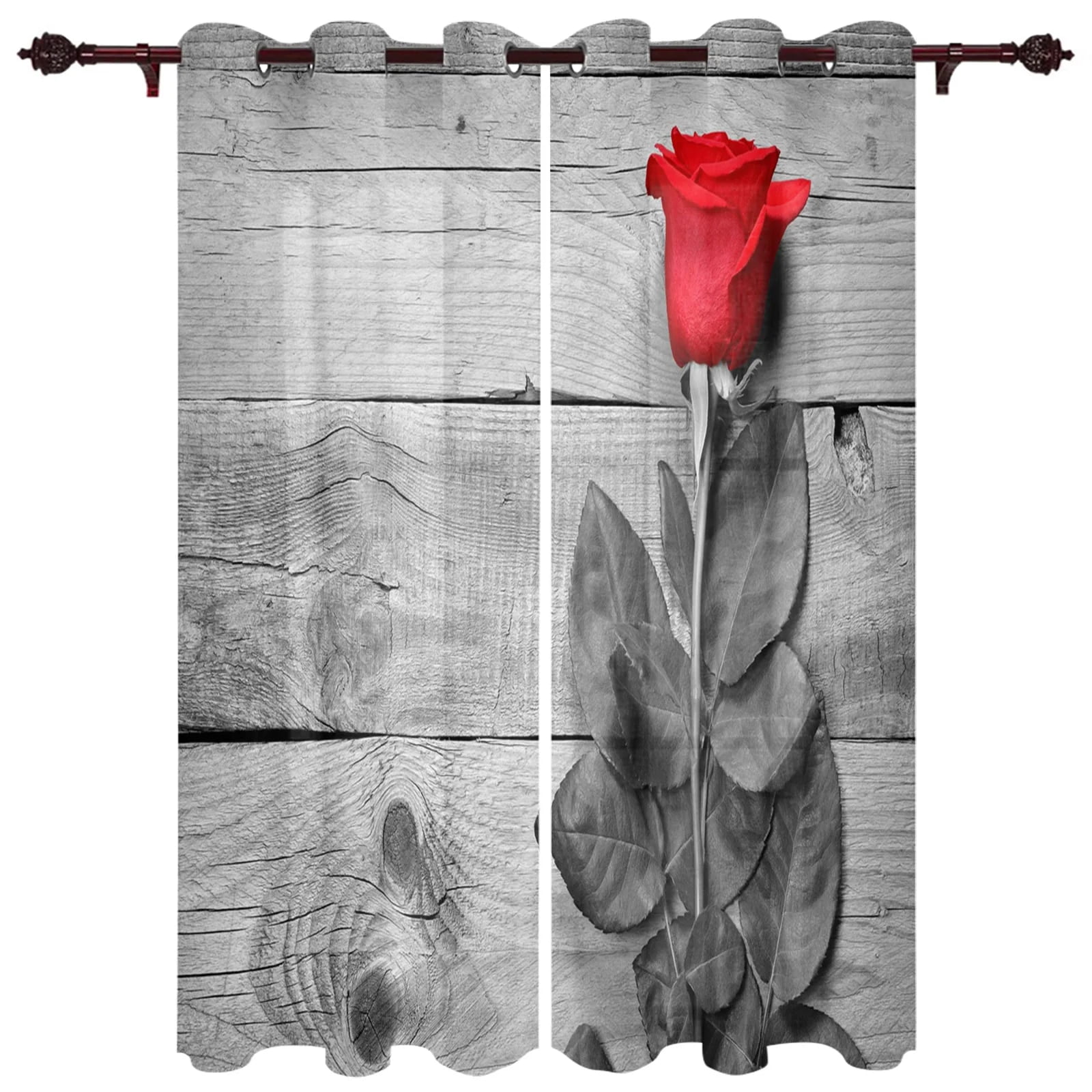 Rose Flower Wood Board Modern Window Curtains for Living Room Bedroom ...