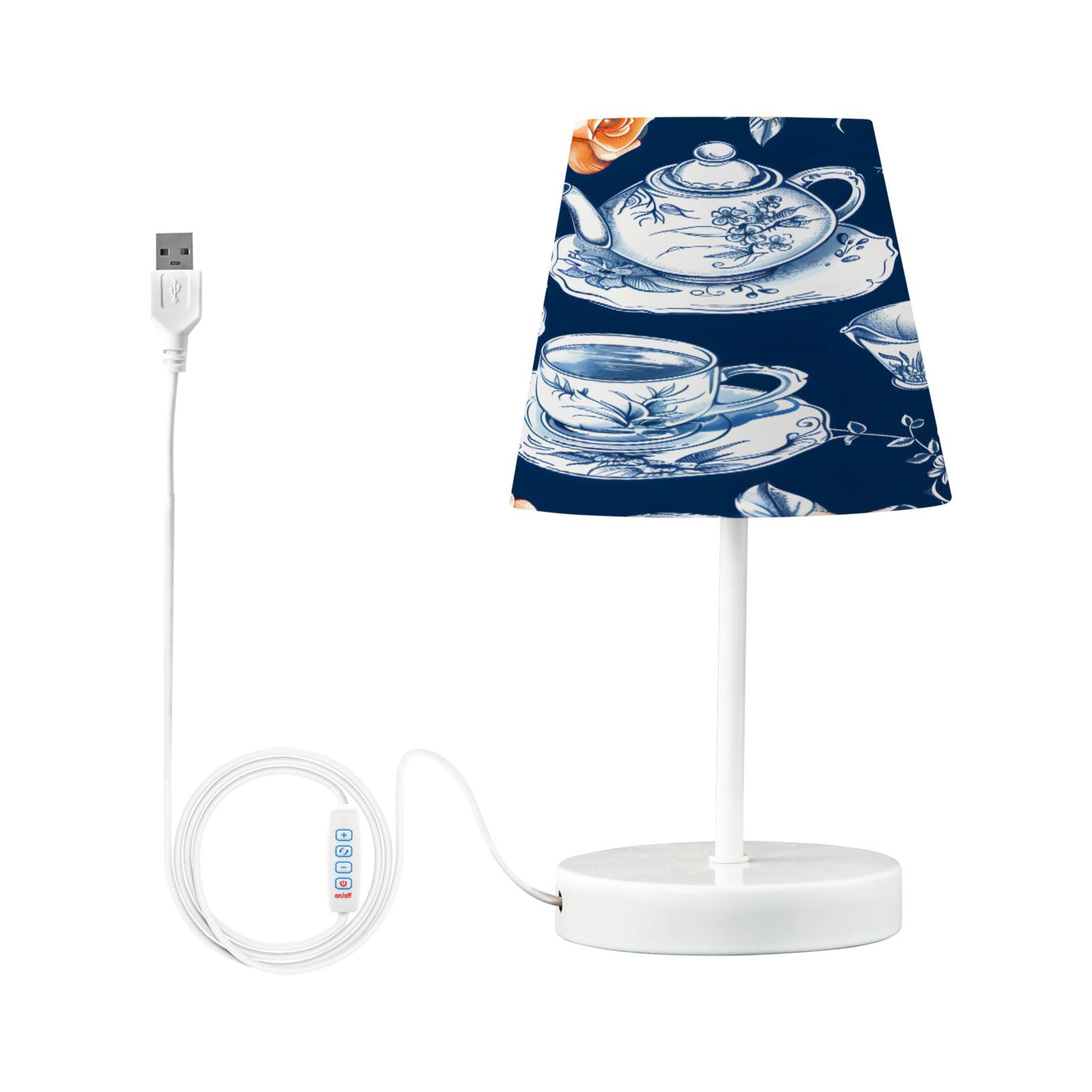 Rose Flower and Porcelain Teacup Teapot Desk Lamp LED Table Nightstand ...