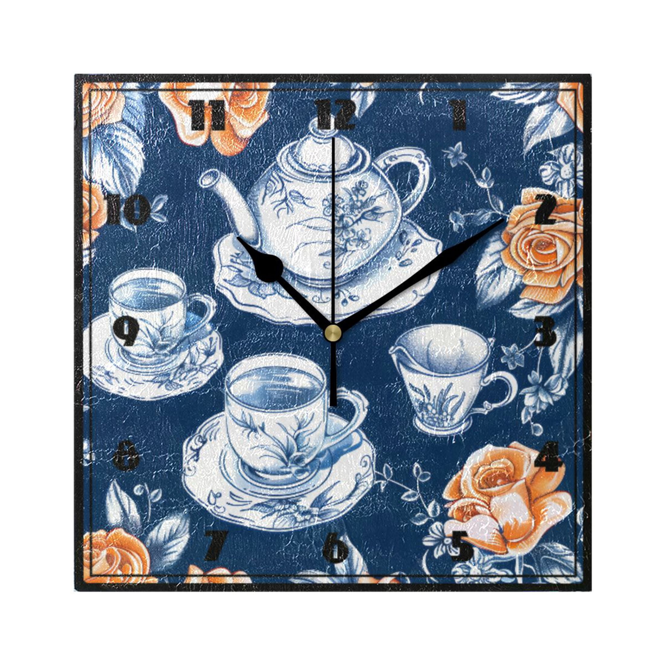 Rose Flower and Porcelain Teacup Teapot Wall Clock 7.78" Non-Ticking ...