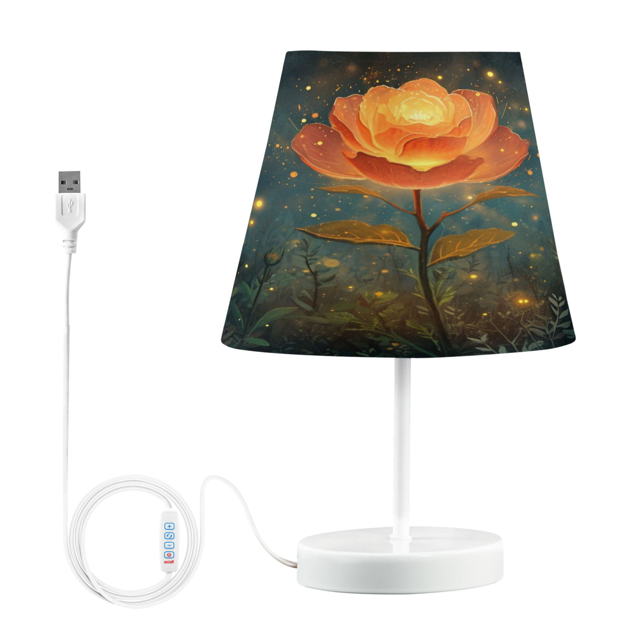 Rose Flower with Fireflies Desk Lamp LED Table Nightstand Lamps with 3 ...