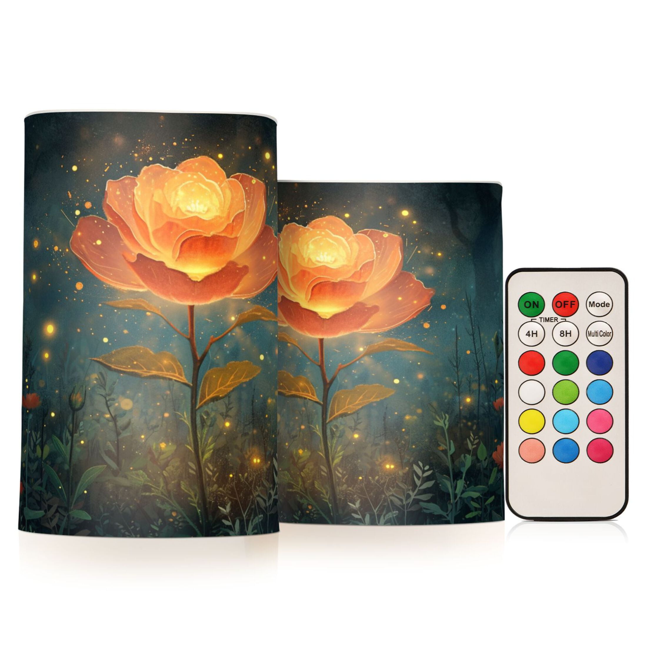 Rose Flower with Fireflies Flickering Flameless LED Candles set of 2 ...
