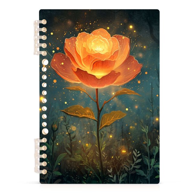Rose Flower with Fireflies Spiral Notebooks 60 Sheets 120 Pages A5 ...