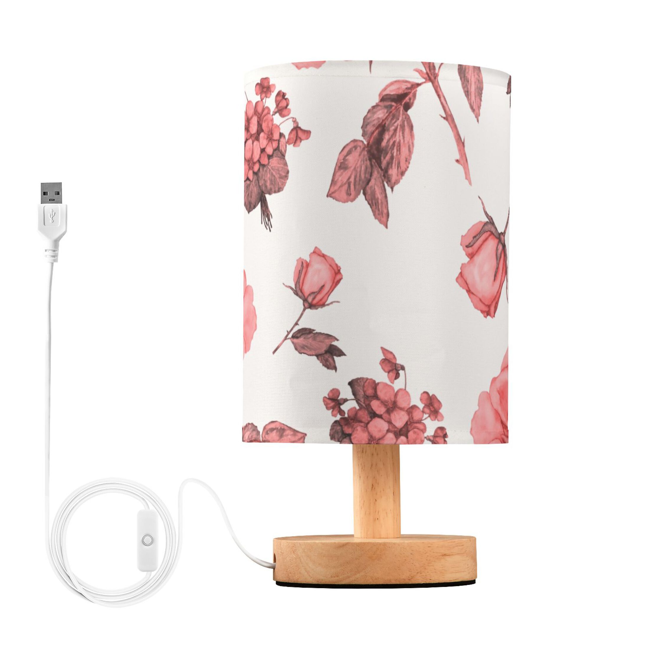 Rose Flowers Bedside Table Lamp LED Warm Lights with USB Charging Port ...