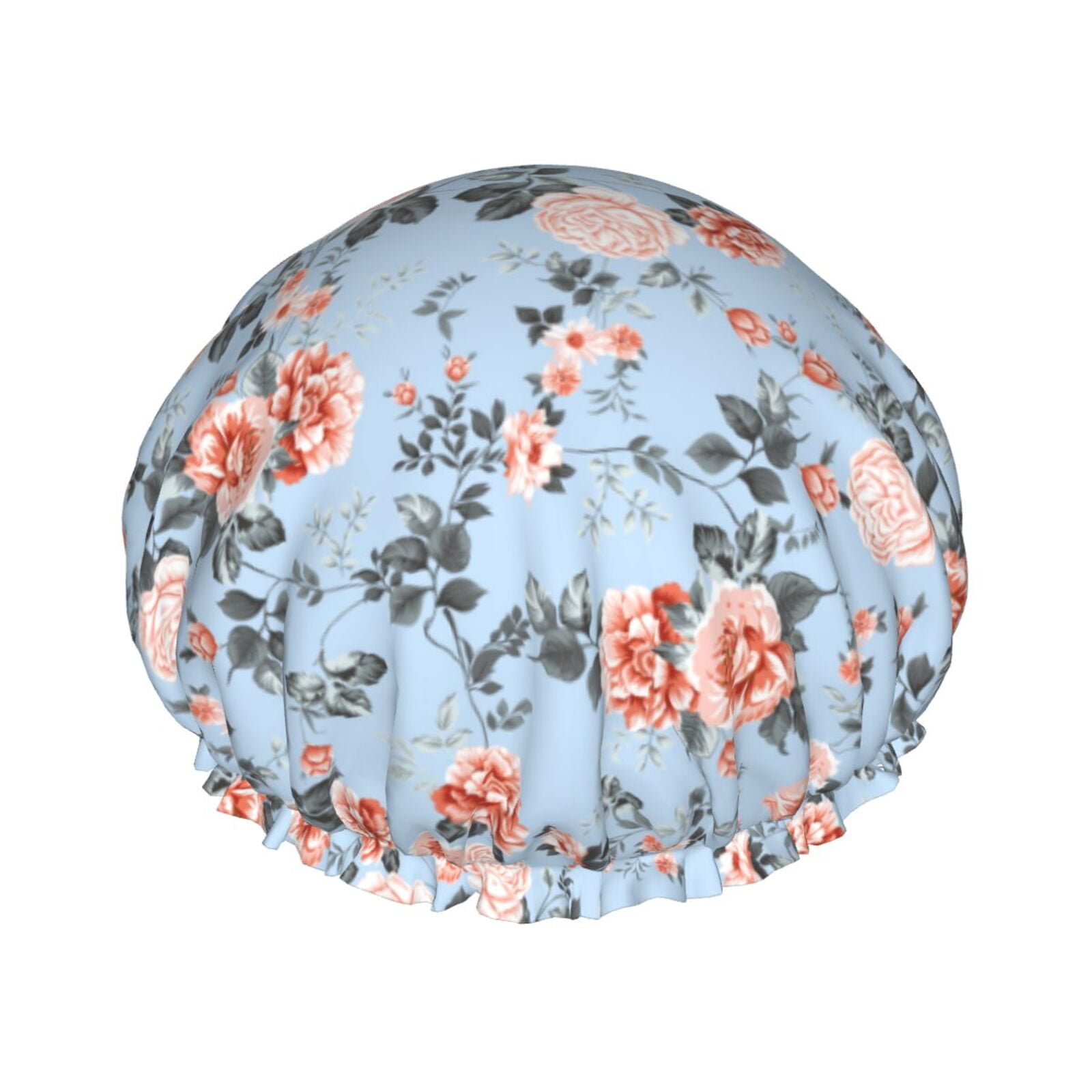 Rose Flowers Blue a Shower Cap Reusable Waterproof, Double Waterproof ...