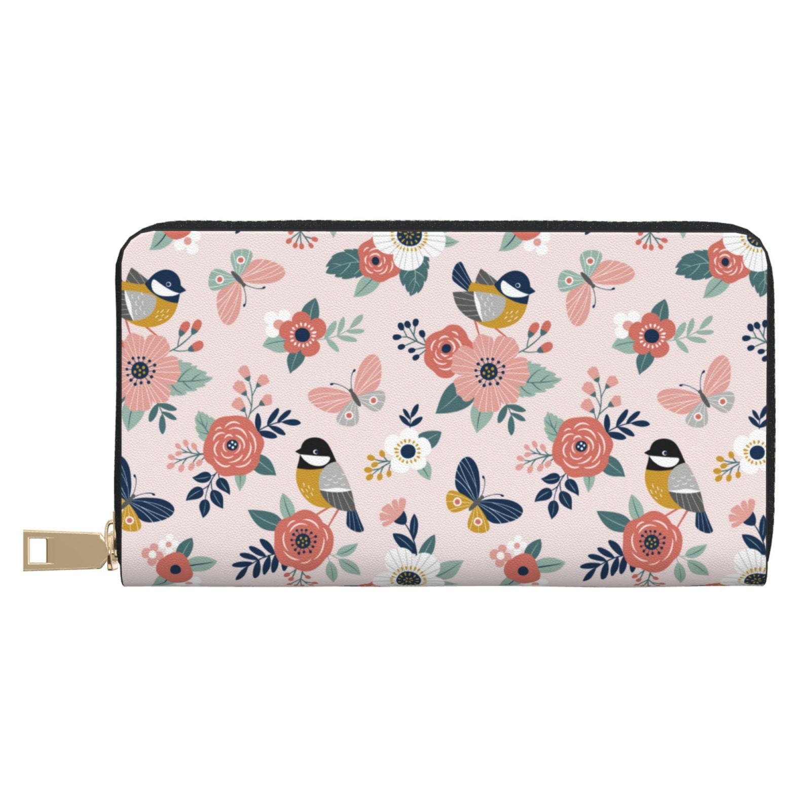 Rose Flowers Butterfly Bird Wallet Women, Leather Bifold Multi Card ...