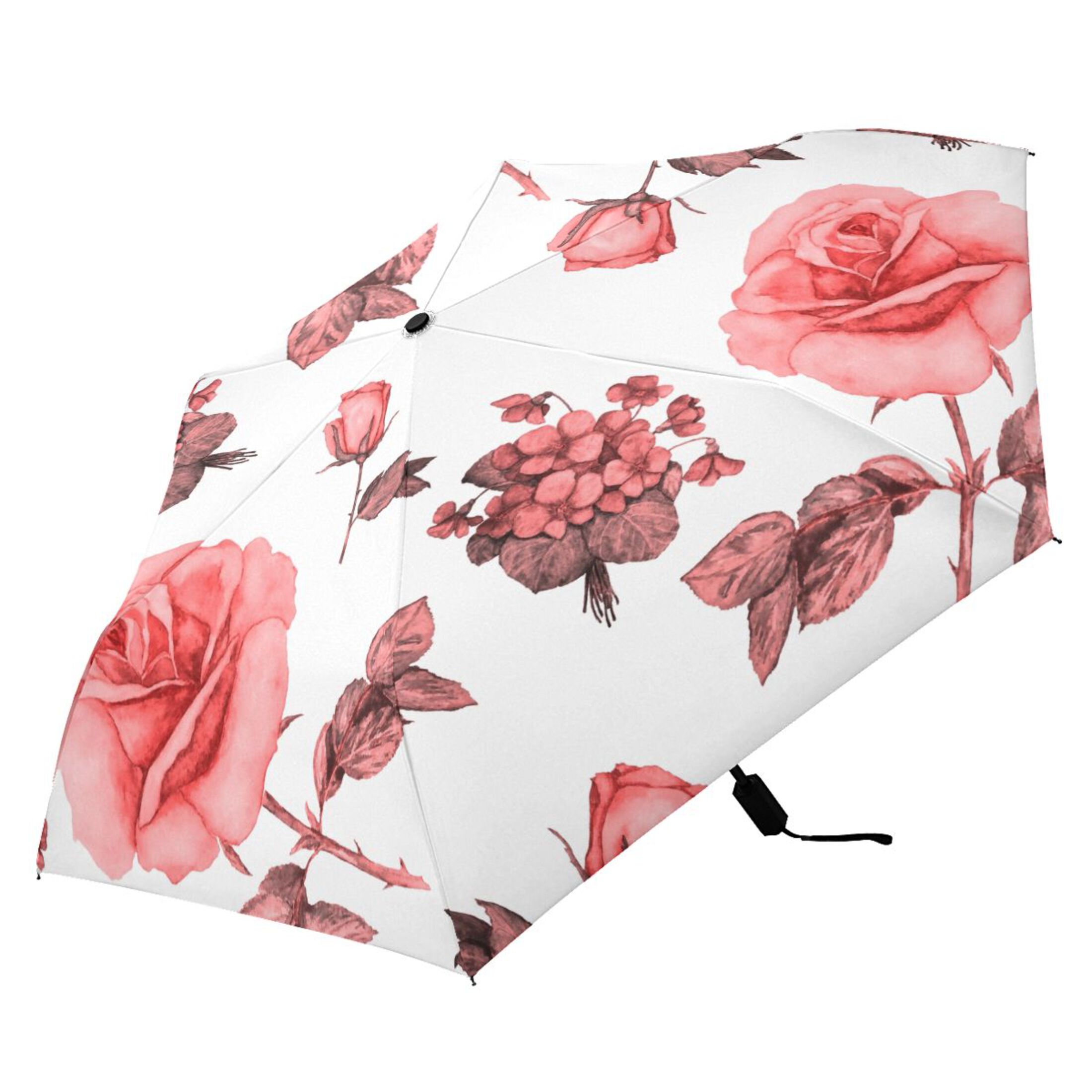 Rose Flowers Compact Folding Umbrella for Rain Windproof Travel ...