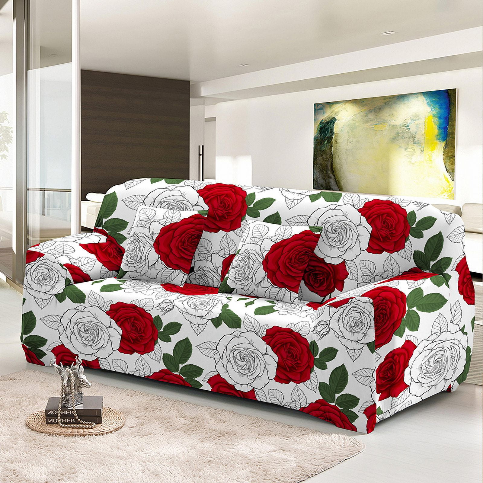 Rose Flowers Dust-proof Sofa Cover Stretch Corner Couch Covers 1/2/3/4 ...