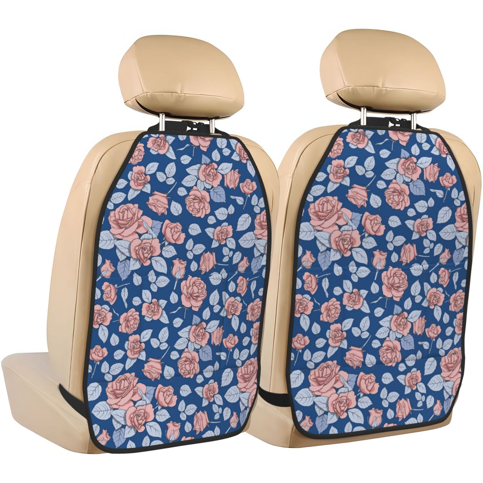 Rose Flowers Leaves Backseat Car Organizer, 2 Pack Kick Mats Back Seat ...