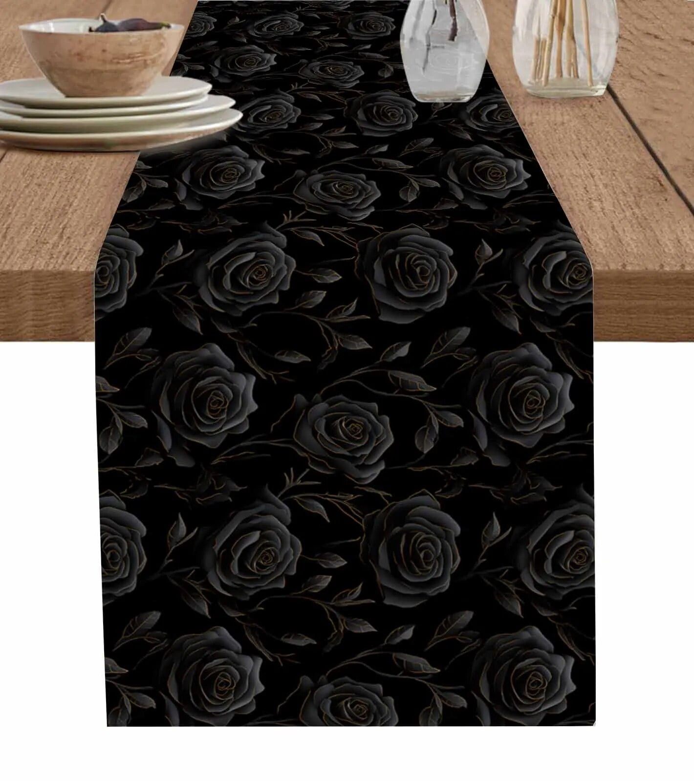 Rose Flowers Leaves Table Runner Wedding Decor Table Runner Holiday ...