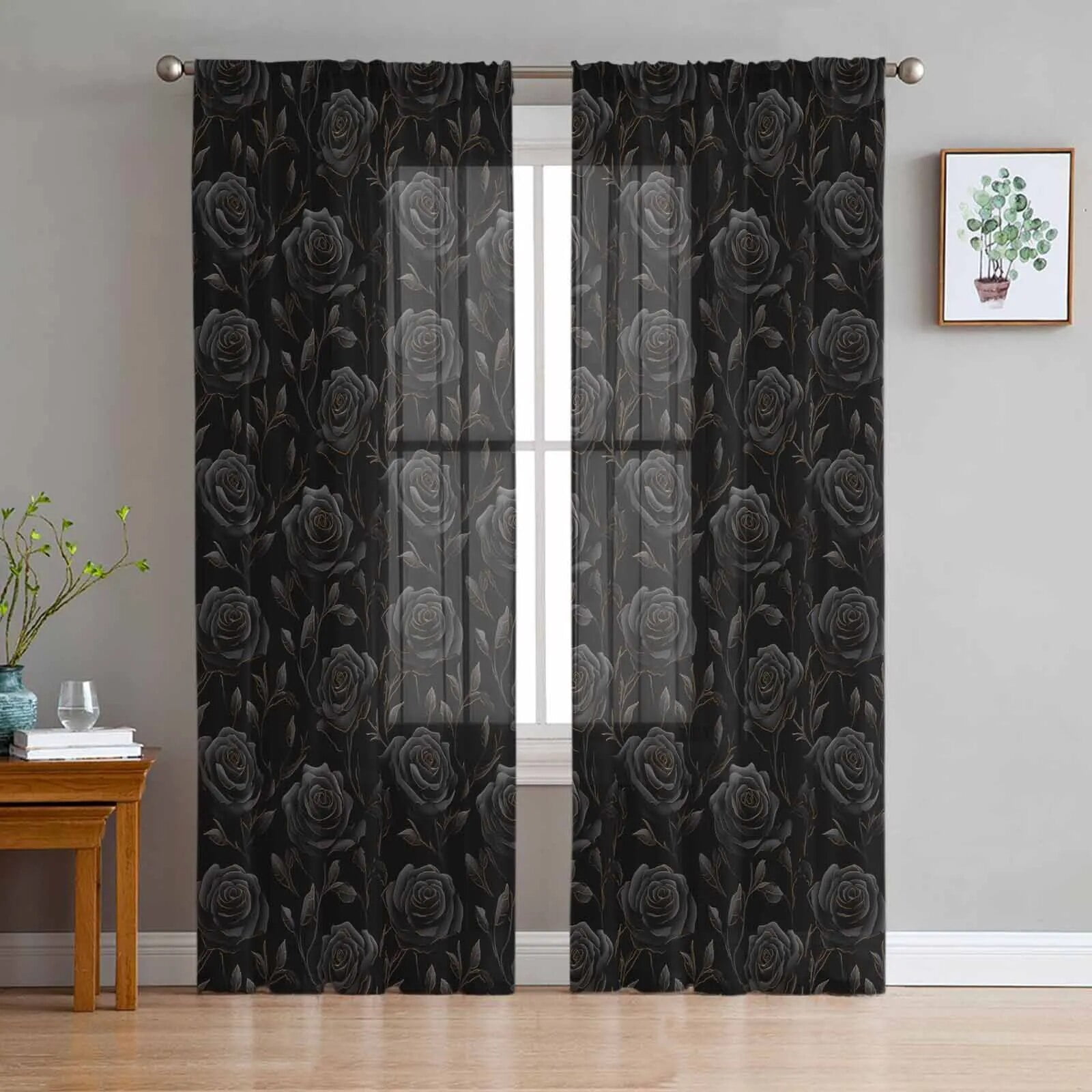 Rose Flowers Leaves Tulle Curtains for Living Room Bedroom Modern ...