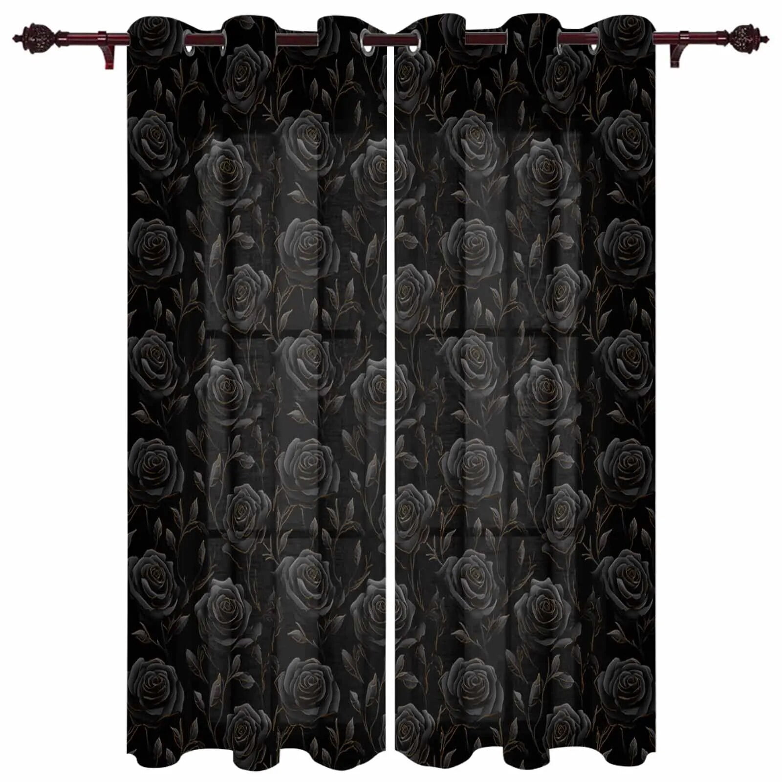 Rose Flowers Leaves Window Curtains for Living Room Luxury Bedroom ...