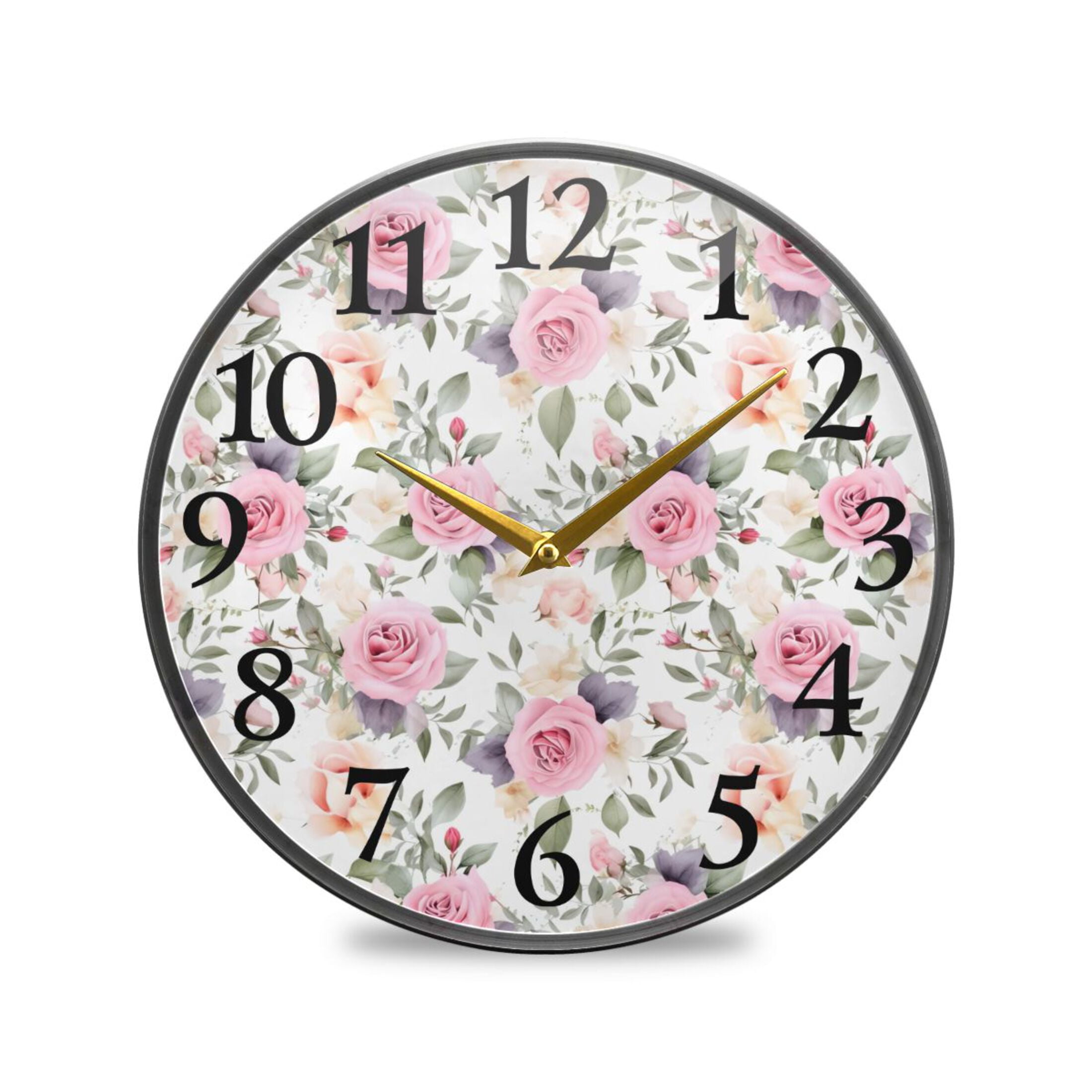 Rose Flowers Pink Wall Clocks Battery Operated 11.9 Inch Round Clock ...