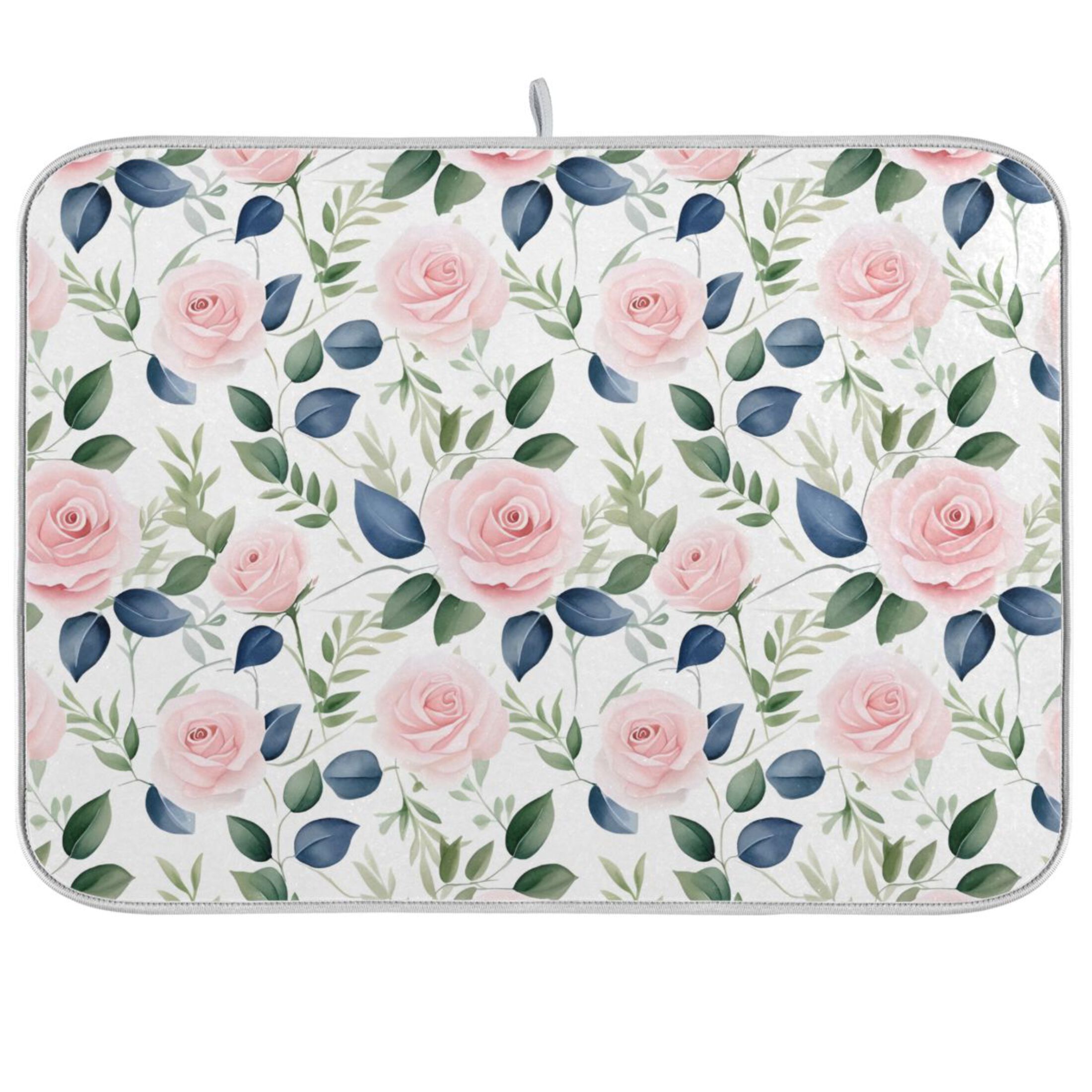 Rose Flowers Pink with Leaves Dish Drying Mat Microfiber Kitchen Pad ...