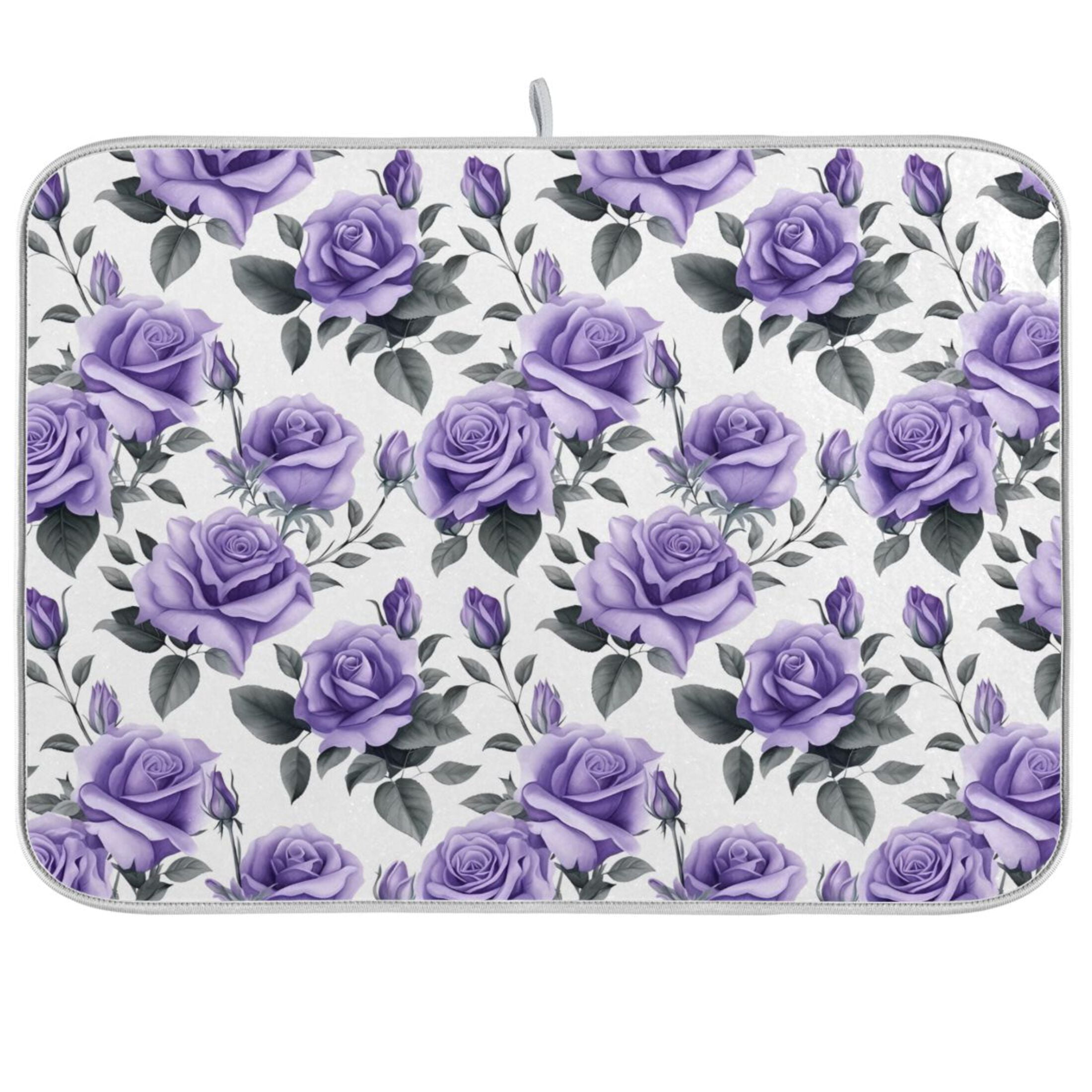 Rose Flowers Purple Dish Drying Mat Microfiber Kitchen Pad Large ...