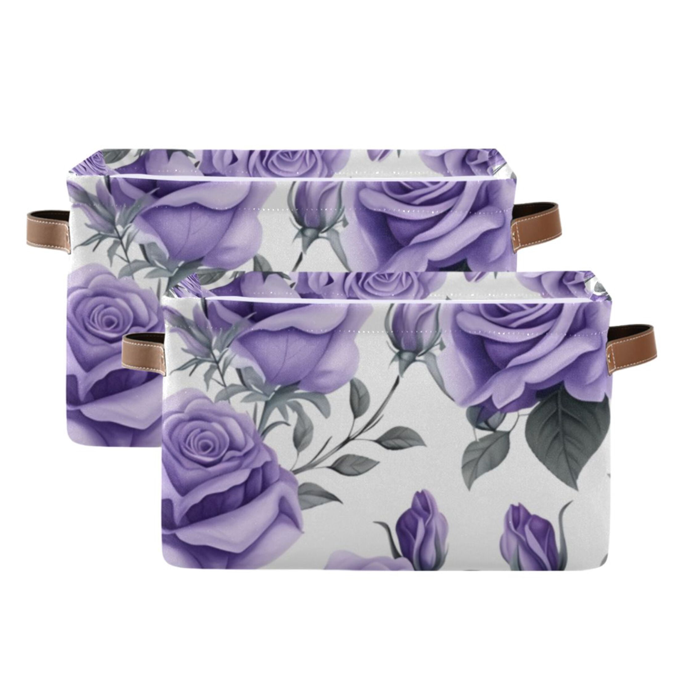 Rose Flowers Purple Storage Basket Large Foldable Storage Bin Laundry ...