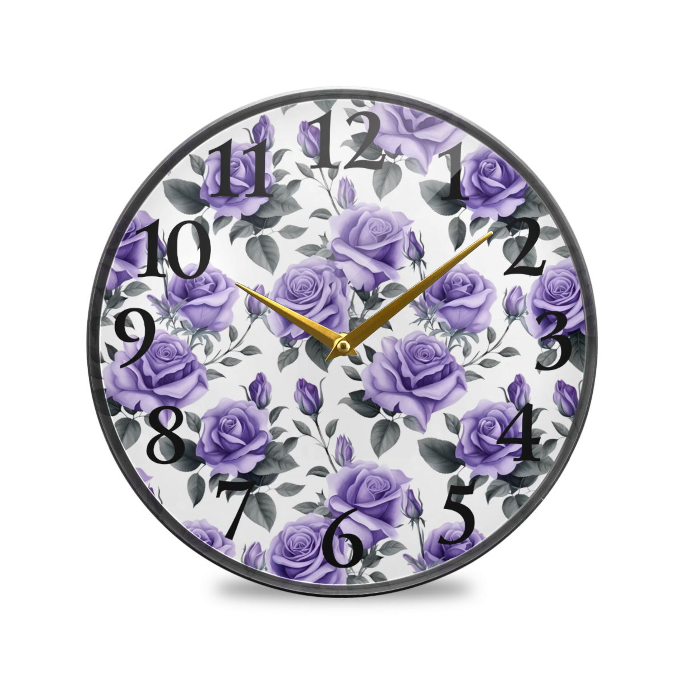 Rose Flowers Purple Wall Clocks Battery Operated 11.9 Inch Round Clock ...