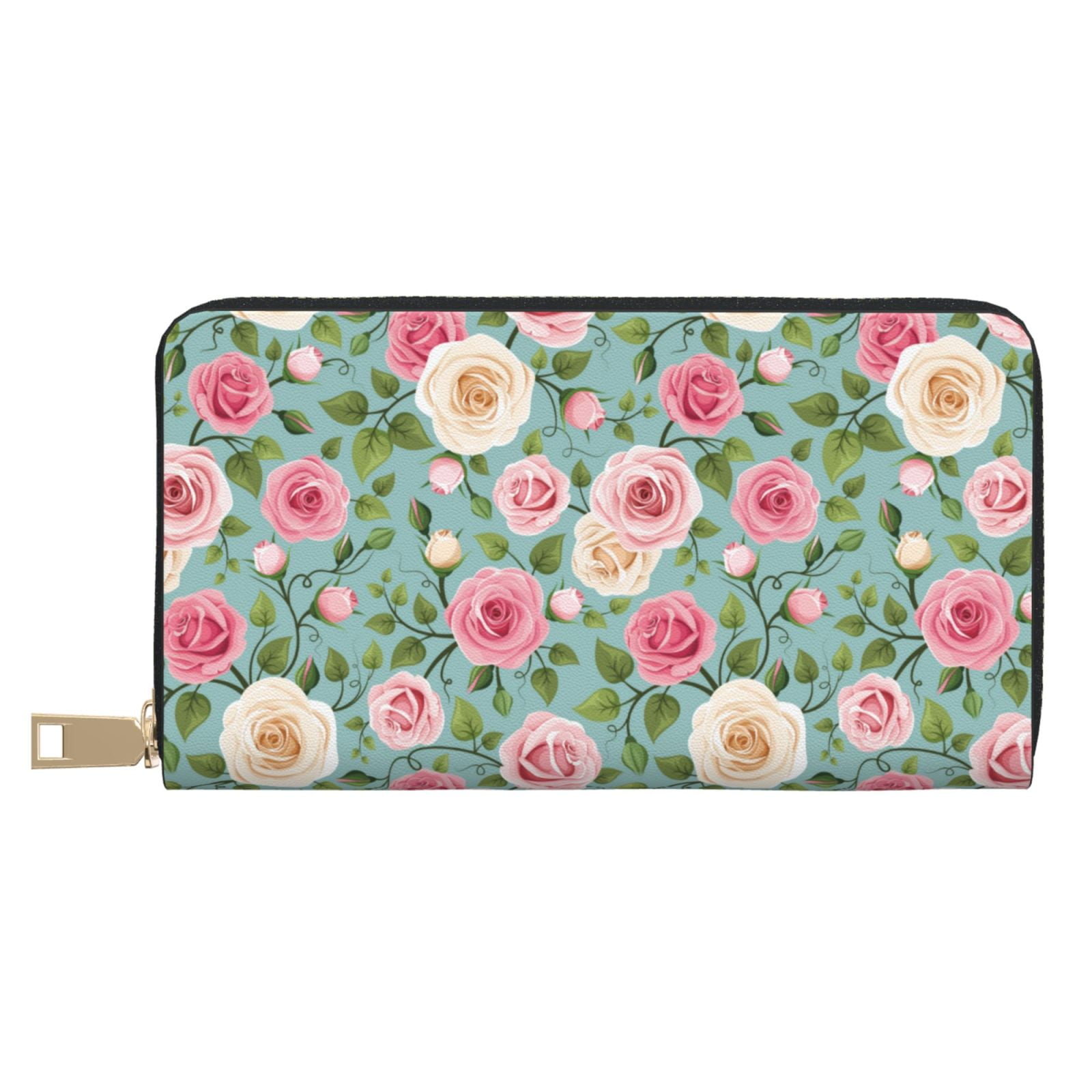 Rose Flowers Temg Wallet Women, Leather Bifold Multi Card Wallet, Women ...