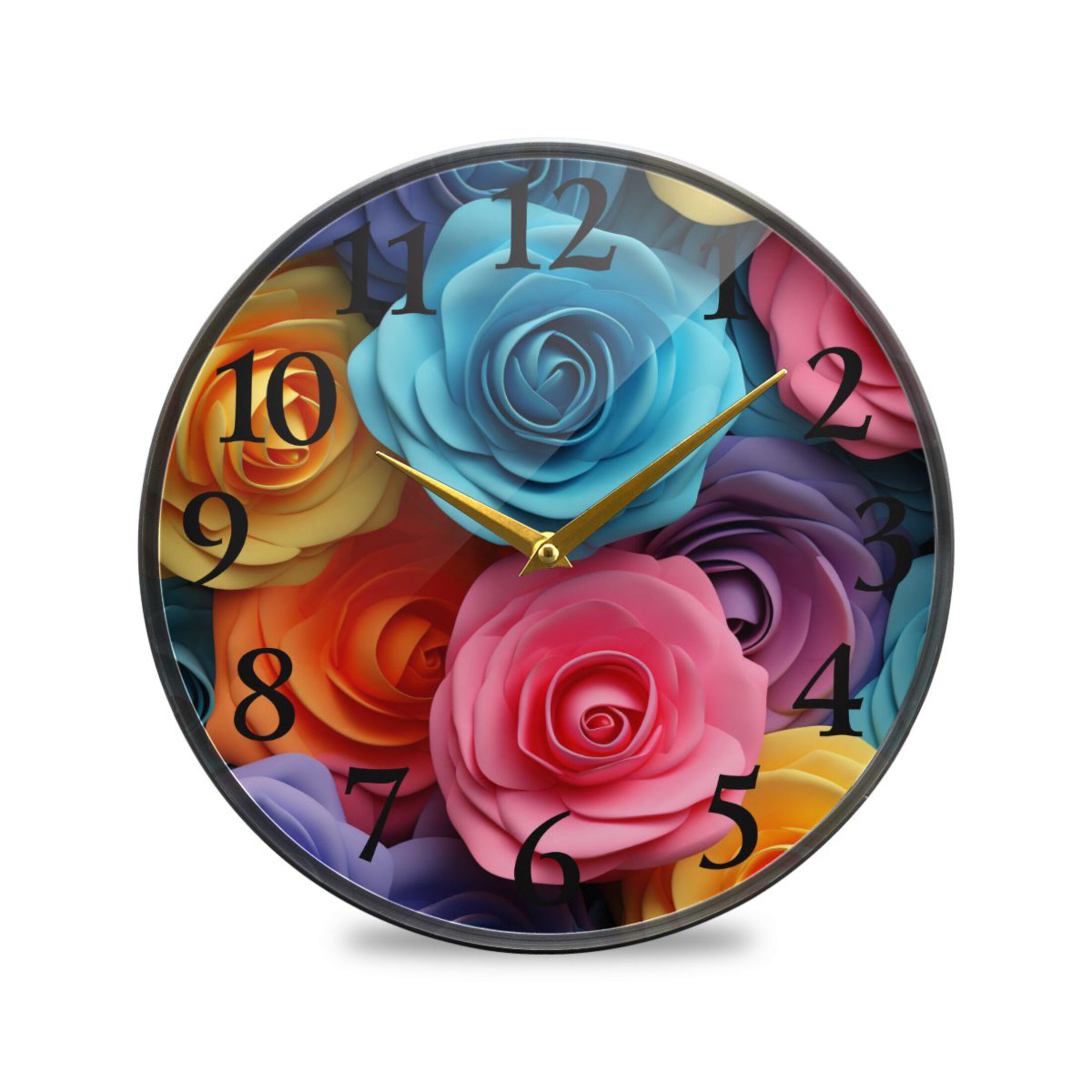 Rose Flowers Wall Clocks Battery Operated 9.5 Inch Round Clock Acrylic ...