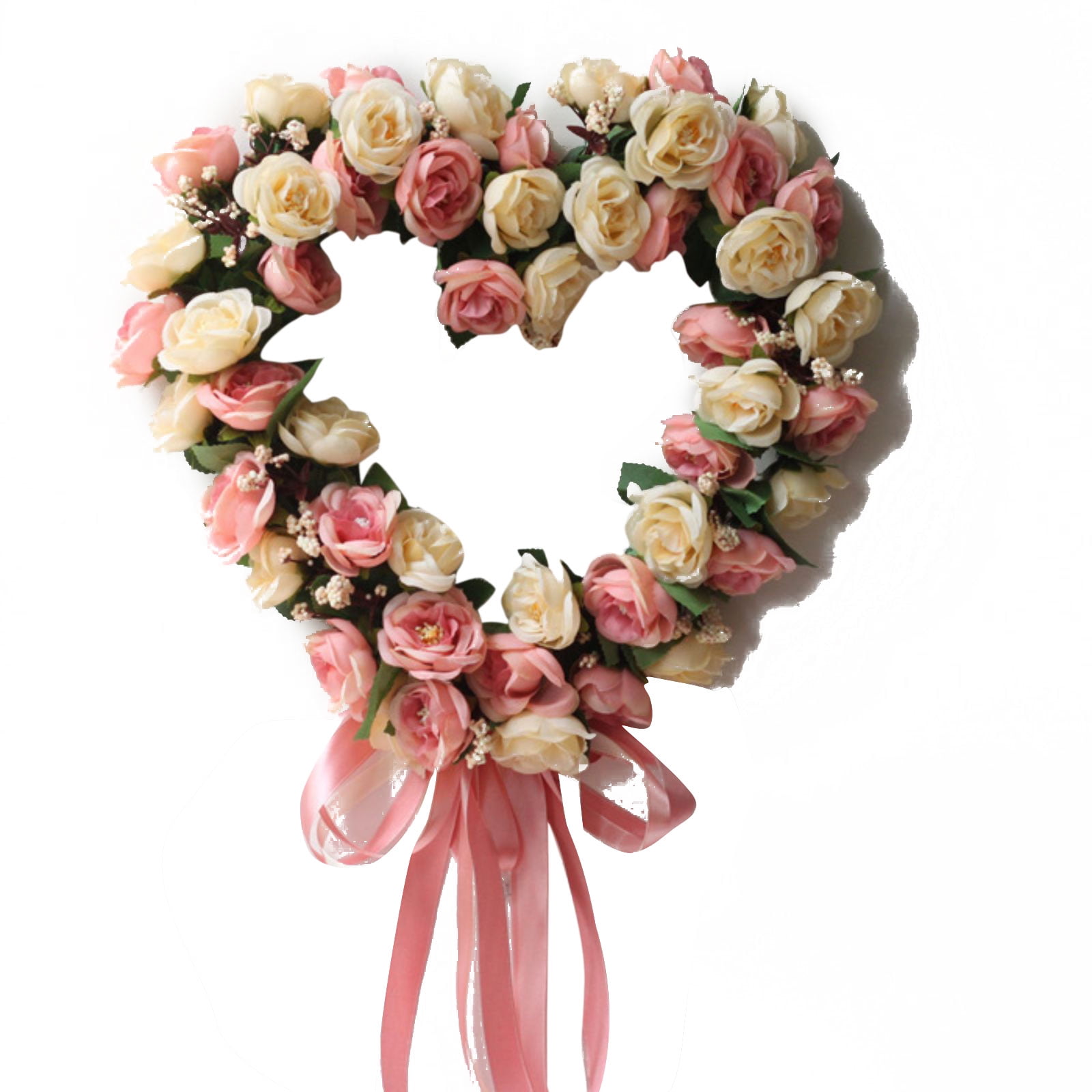Rose Flowers Wreath Heart-Shaped Wreath, 13.7inch Valentines Day Heart ...