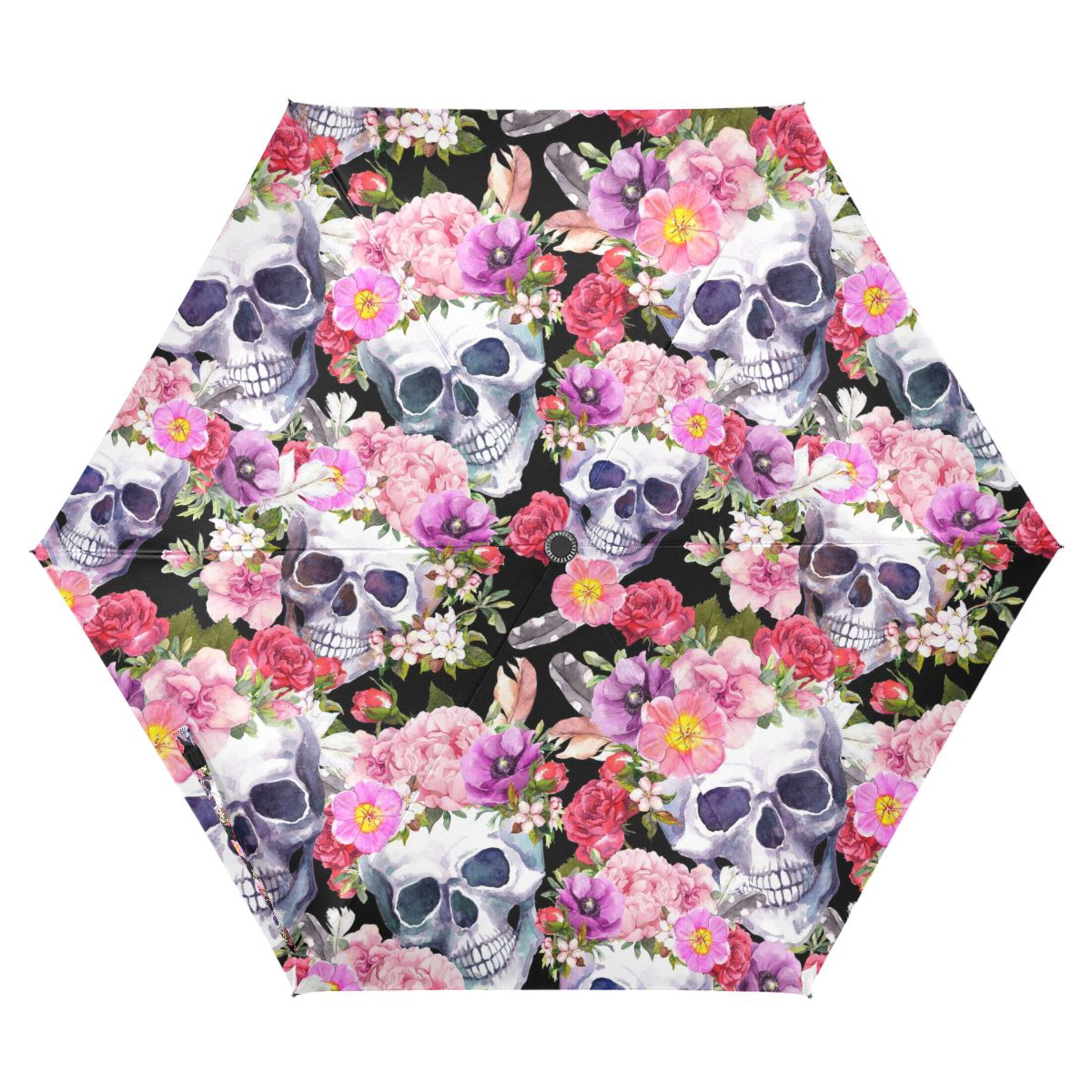 Rose Flowers and Skeleton Skull UPF 50+ Compact Folding Umbrella for ...