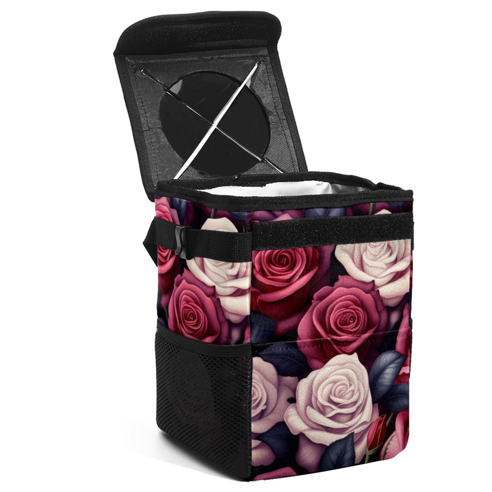 Rose Foldable Mini Trash Can with Lid - Leak-Proof Car Garbage Can for ...