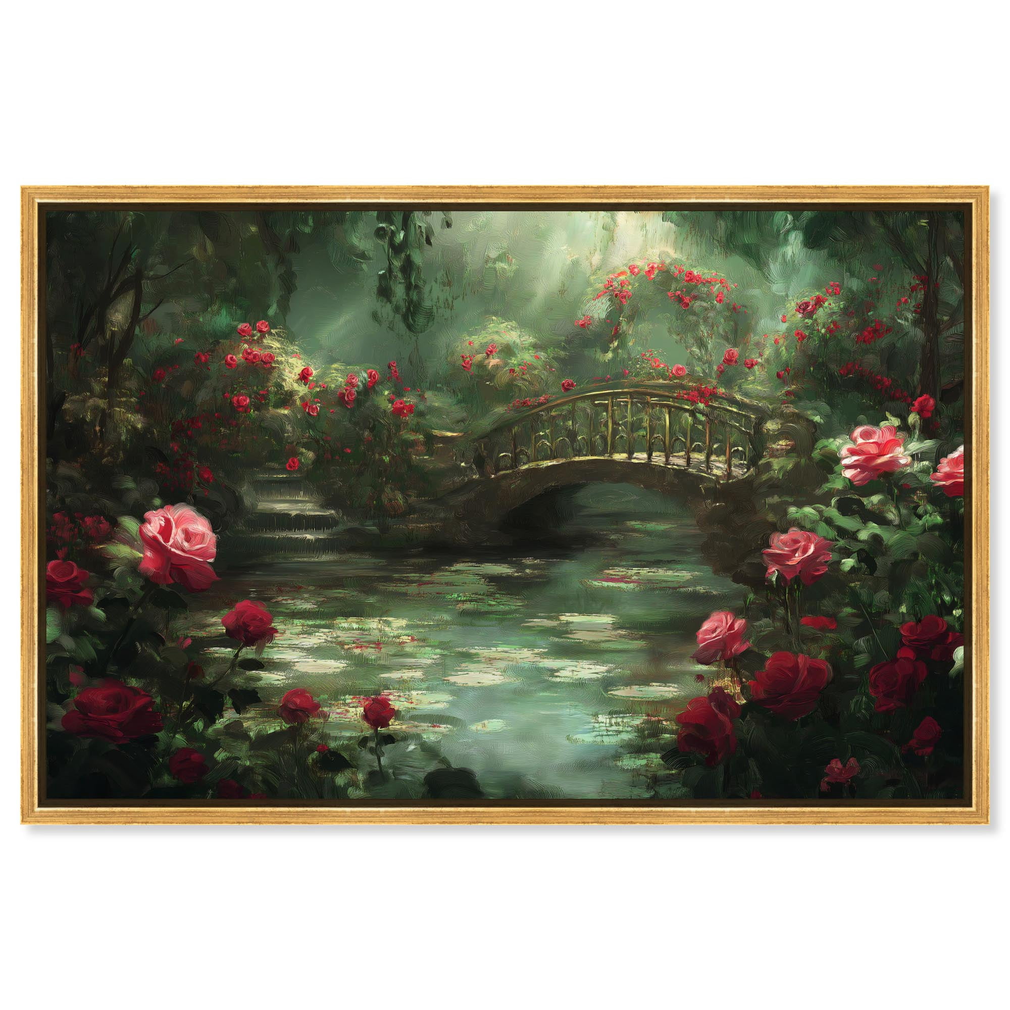 Rose Garden Bridge Canvas Classic Landscape by Art Remedy, Gold Frame ...