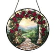 Rose Garden Stained Glass Round Suncatcher, Floral Archway Path Window ...
