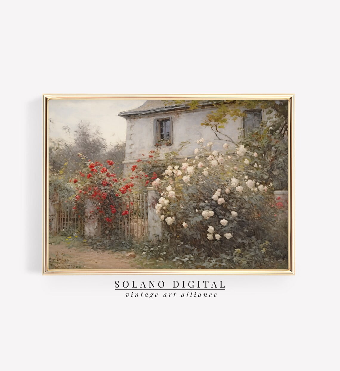 Rose Garden Vintage Painting, Vintage English Cottage Art Dining Room ...