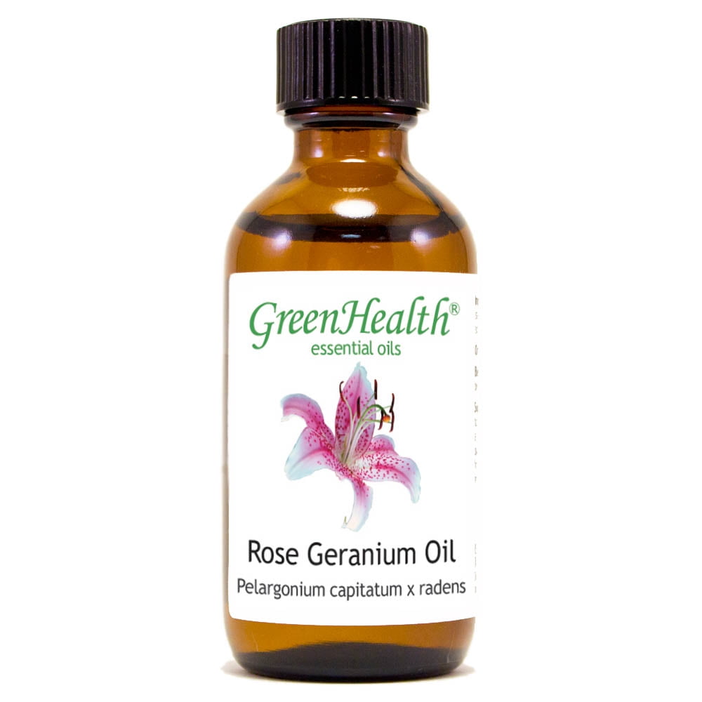 Rose Geranium Essential Oil - 2 fl oz (59 ml) Glass Bottle w/ Cap - 100 ...