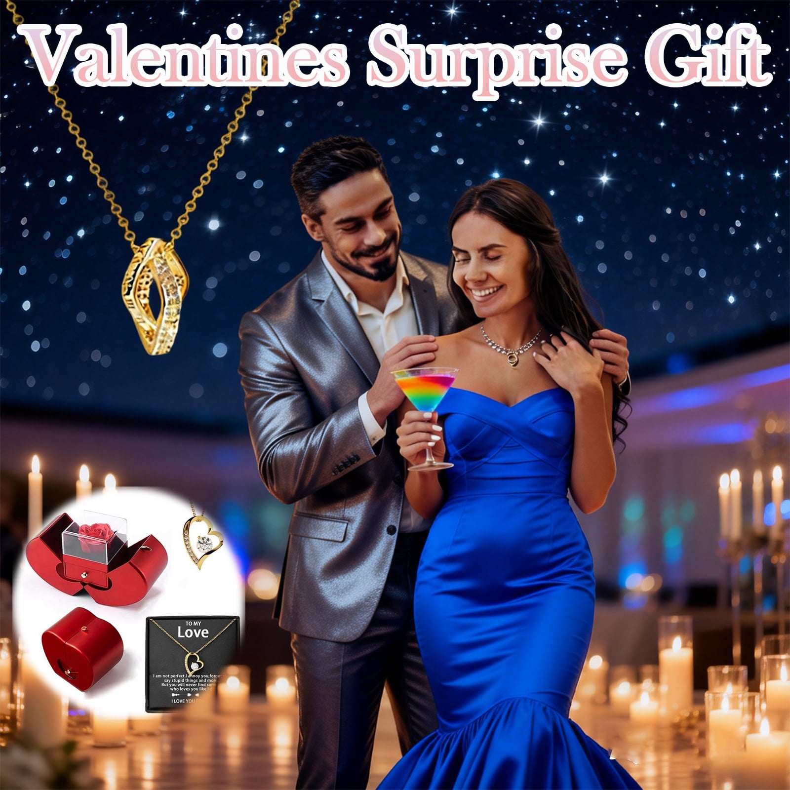 Rose Gift Box with Preserved Eternal Flower and Heart Necklace ...