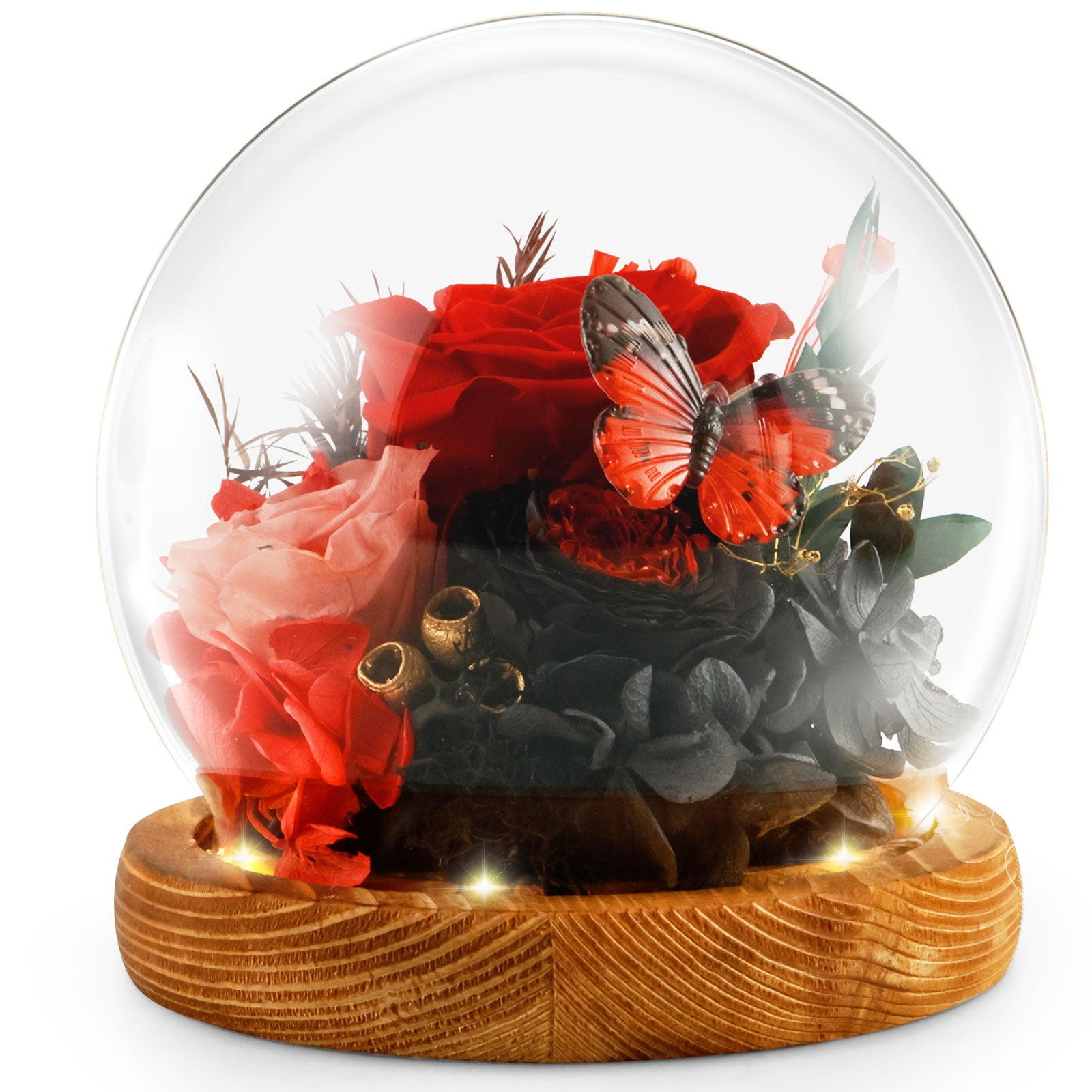 Rose in Glass Present Exquisite Flowers in Glass Dome with LED Light ...