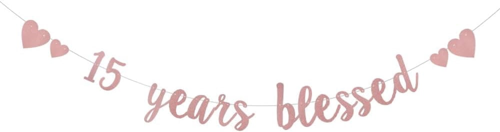 Rose Glitter Gold 15 years Banner, Pre-Strung,15th Birthday/Wedding ...
