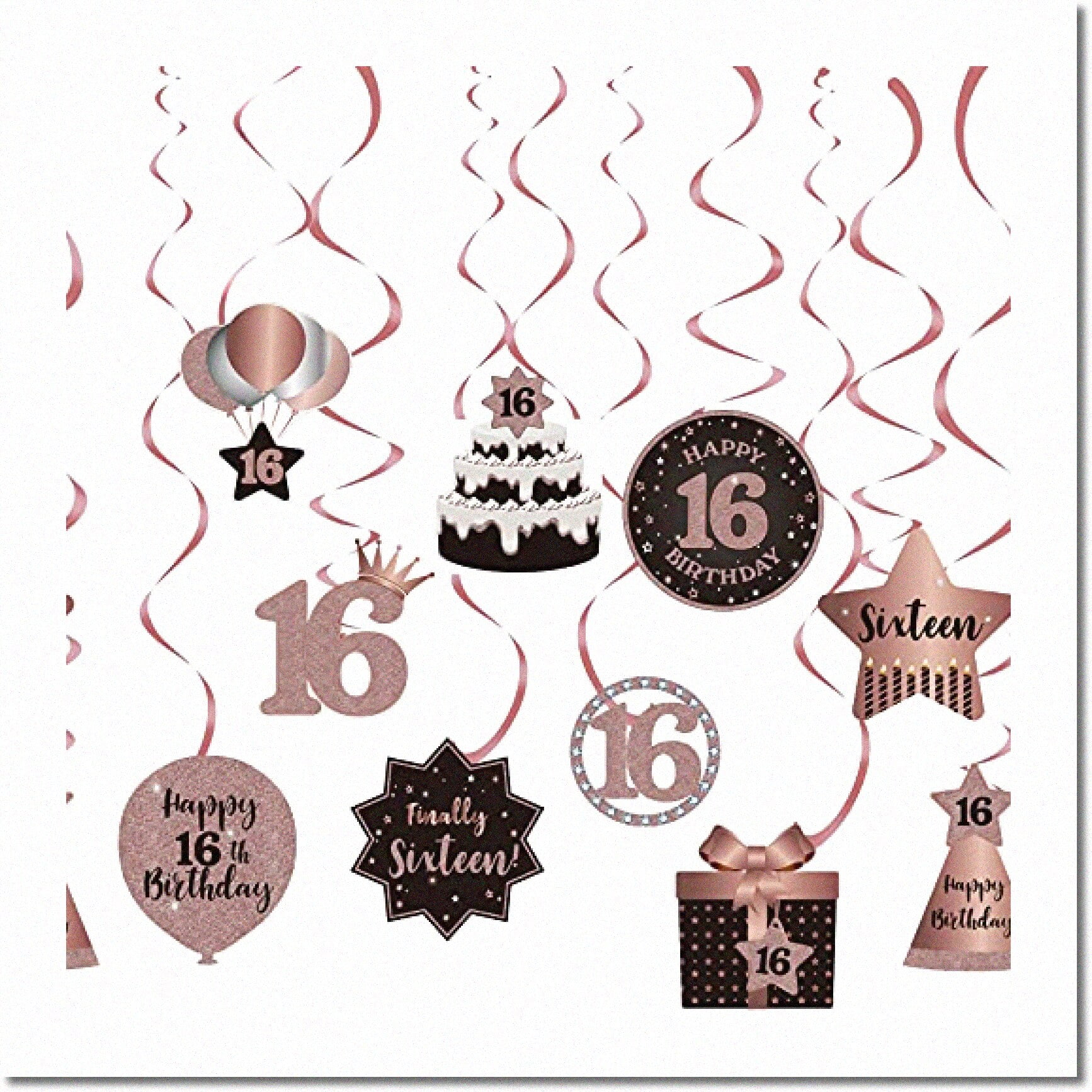 Rose Gold 16th Birthday Celebration Swirls - Hanging Streamers ...