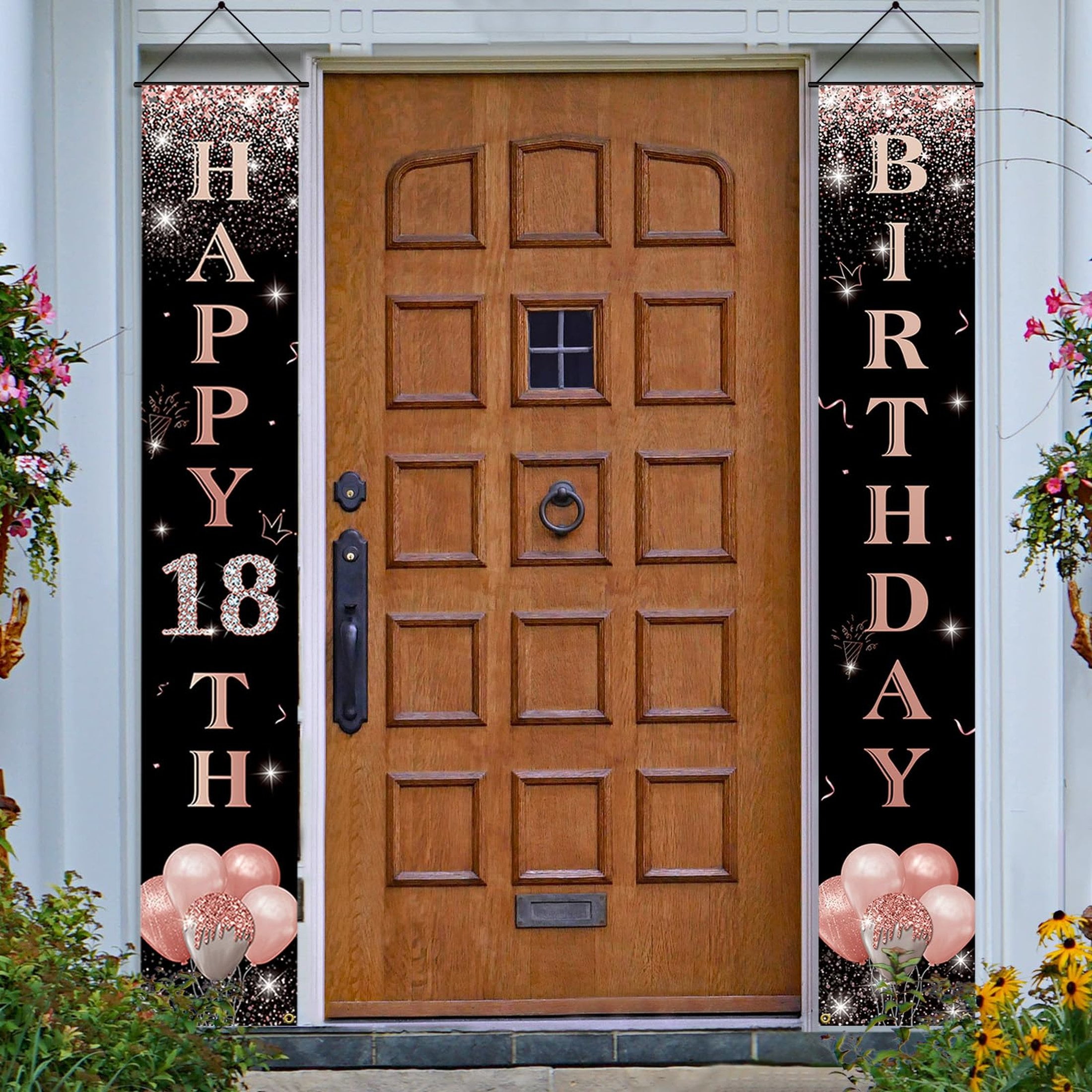 Rose Gold 18th Birthday Hanging Porch Sign - Fabric Party Yard Sign ...