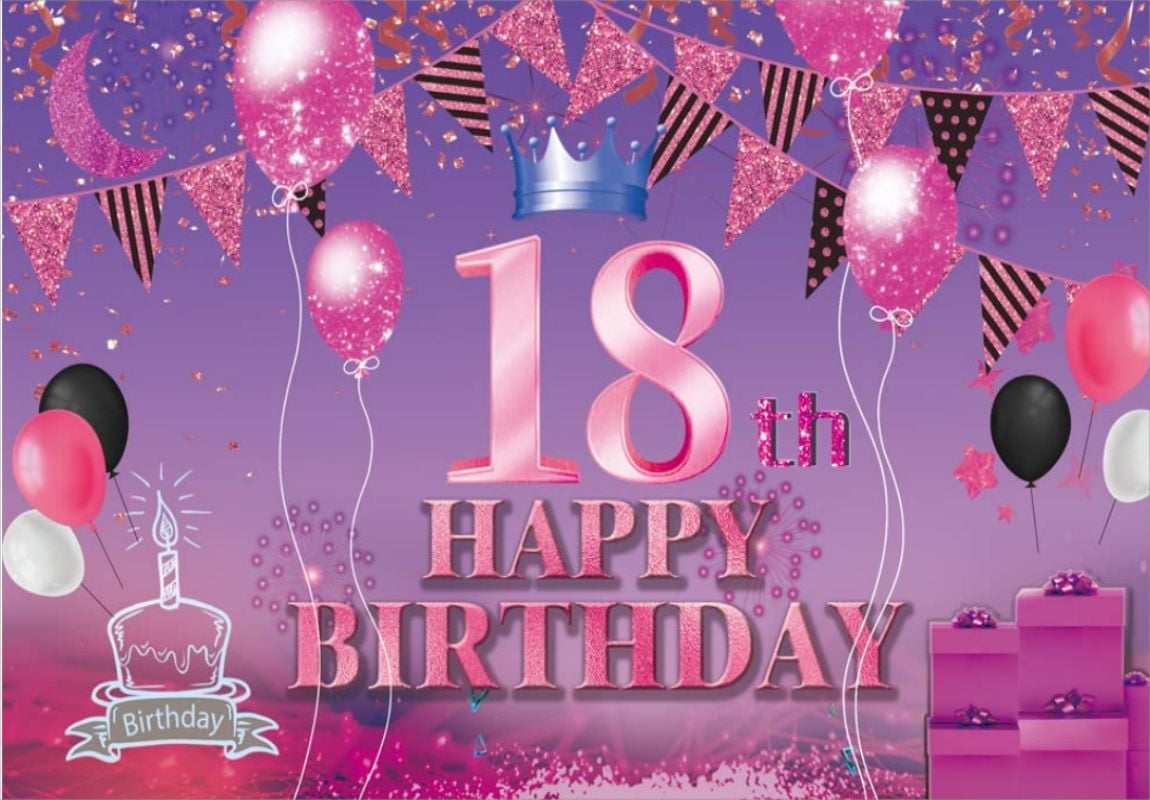 Rose Gold 18th Birthday rations Backdrop Happy 18th Birthday Triangle ...