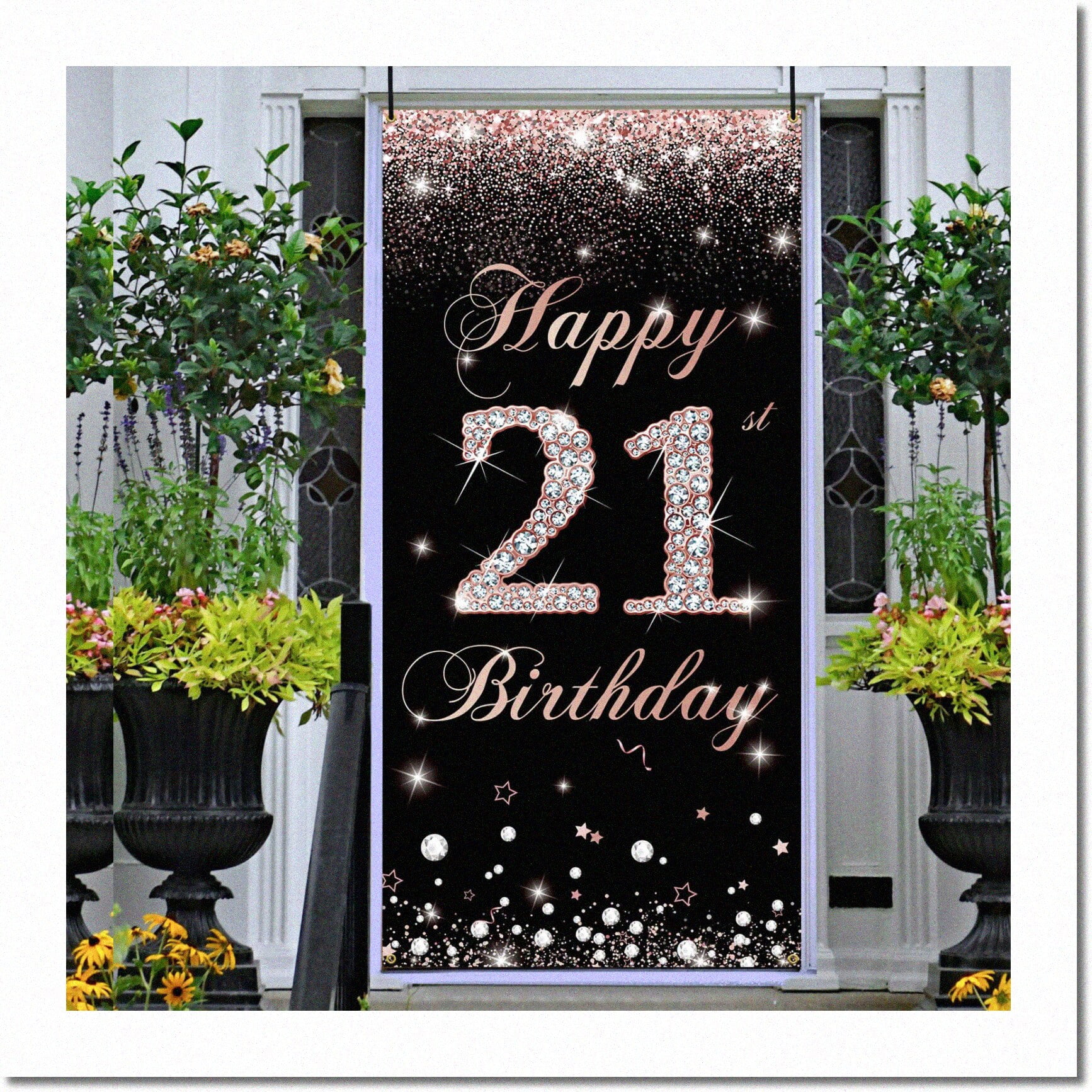 Rose Gold 21st Birthday Celebration Set - Glamorous Door Banner ...