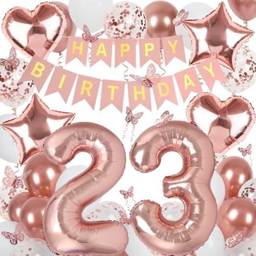 Rose Gold 23th Birthday Decorations for Women, 23 Year Old Sign with ...