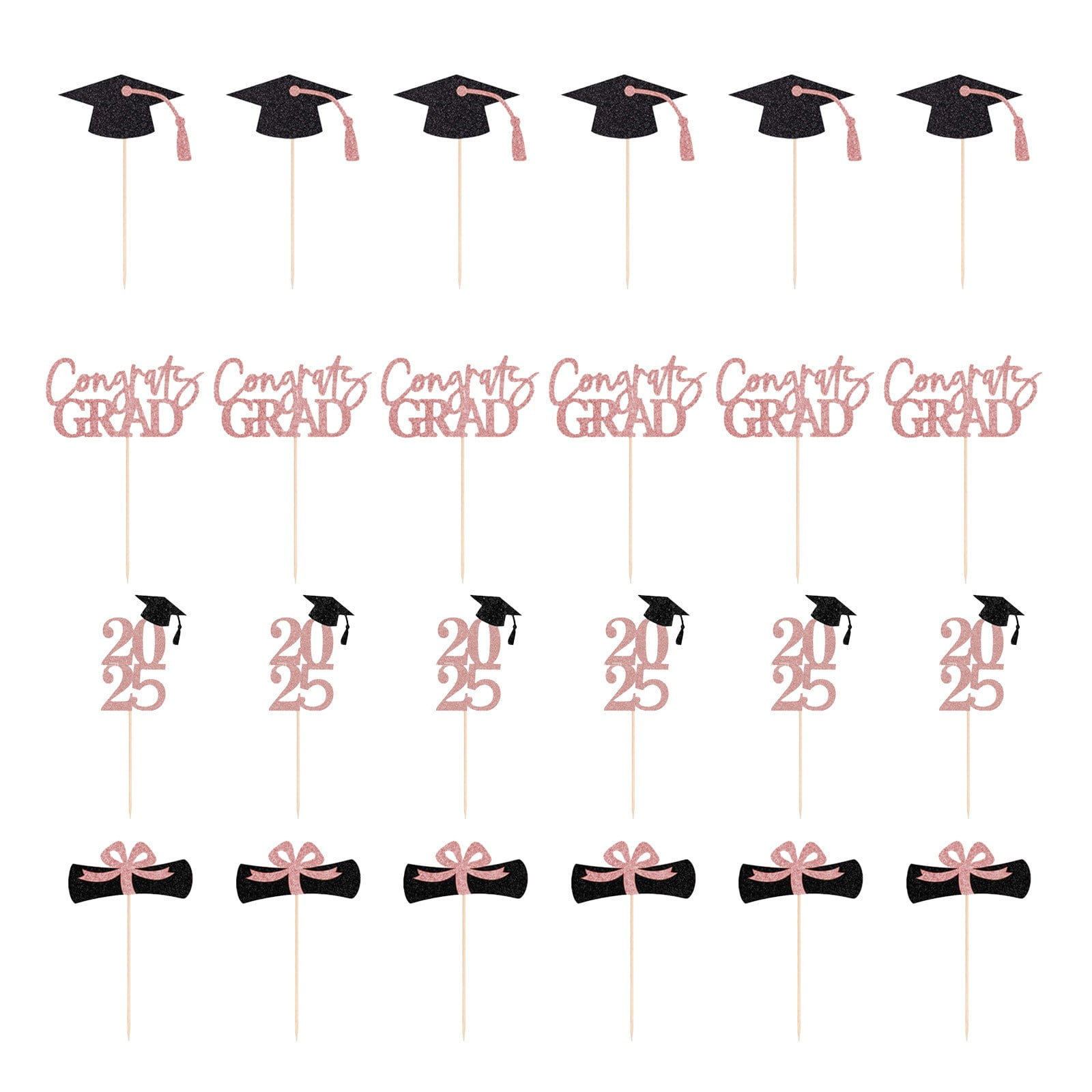Rose Gold 24Pcs Rose Gold Graduation Decor 2025 Cupcake Toppers ...