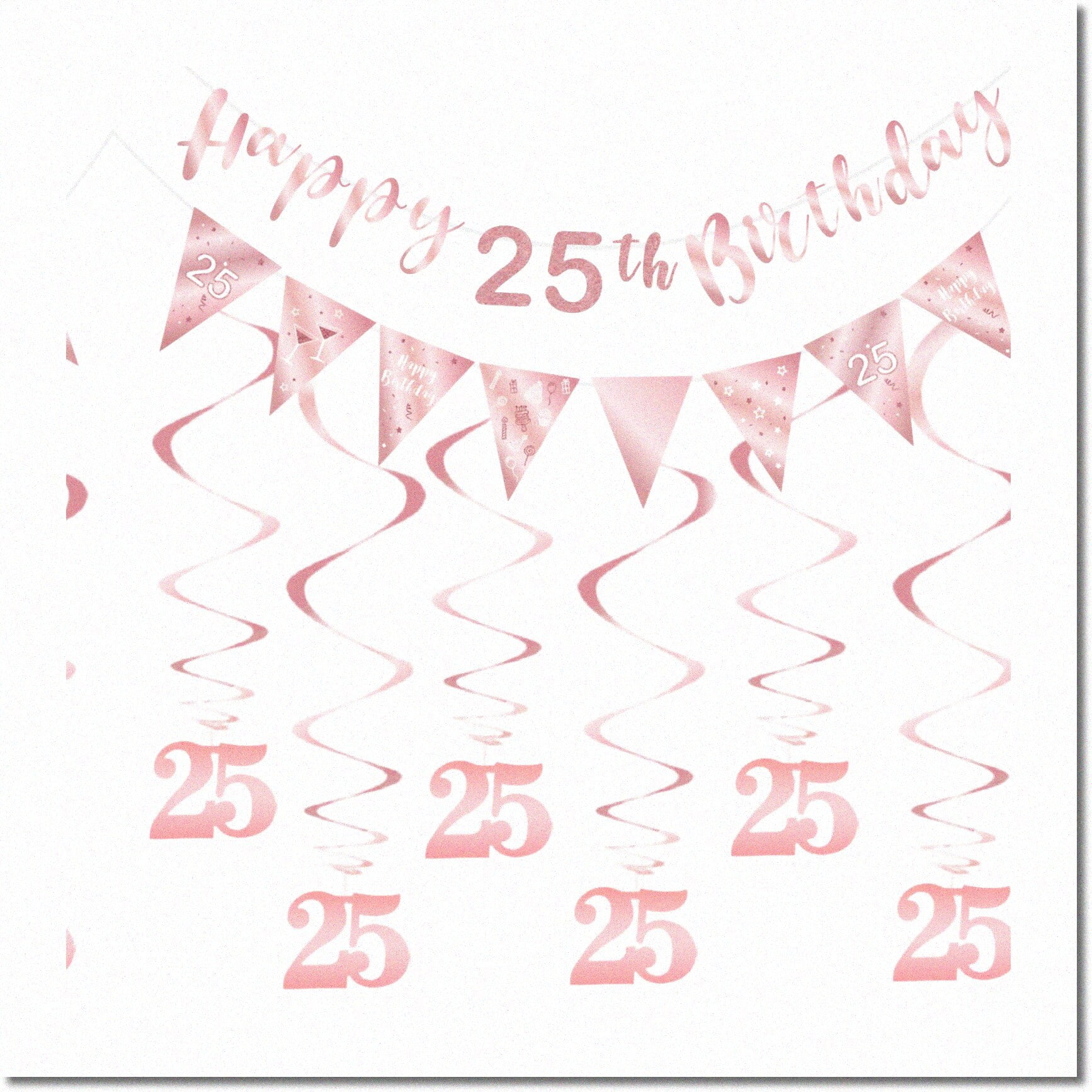 Rose Gold 25th Birthday Bash Kit: Happy Banner, Bunting Swirls ...