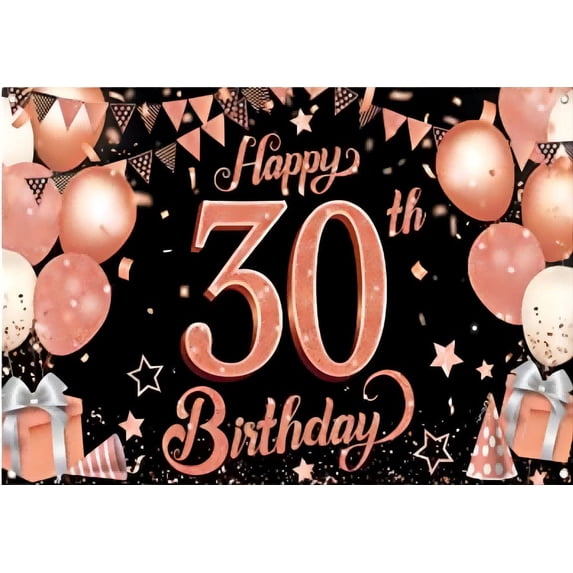Rose Gold 30 Birthday Banner Rose Gold 30th Birthday Backdrop Happy ...
