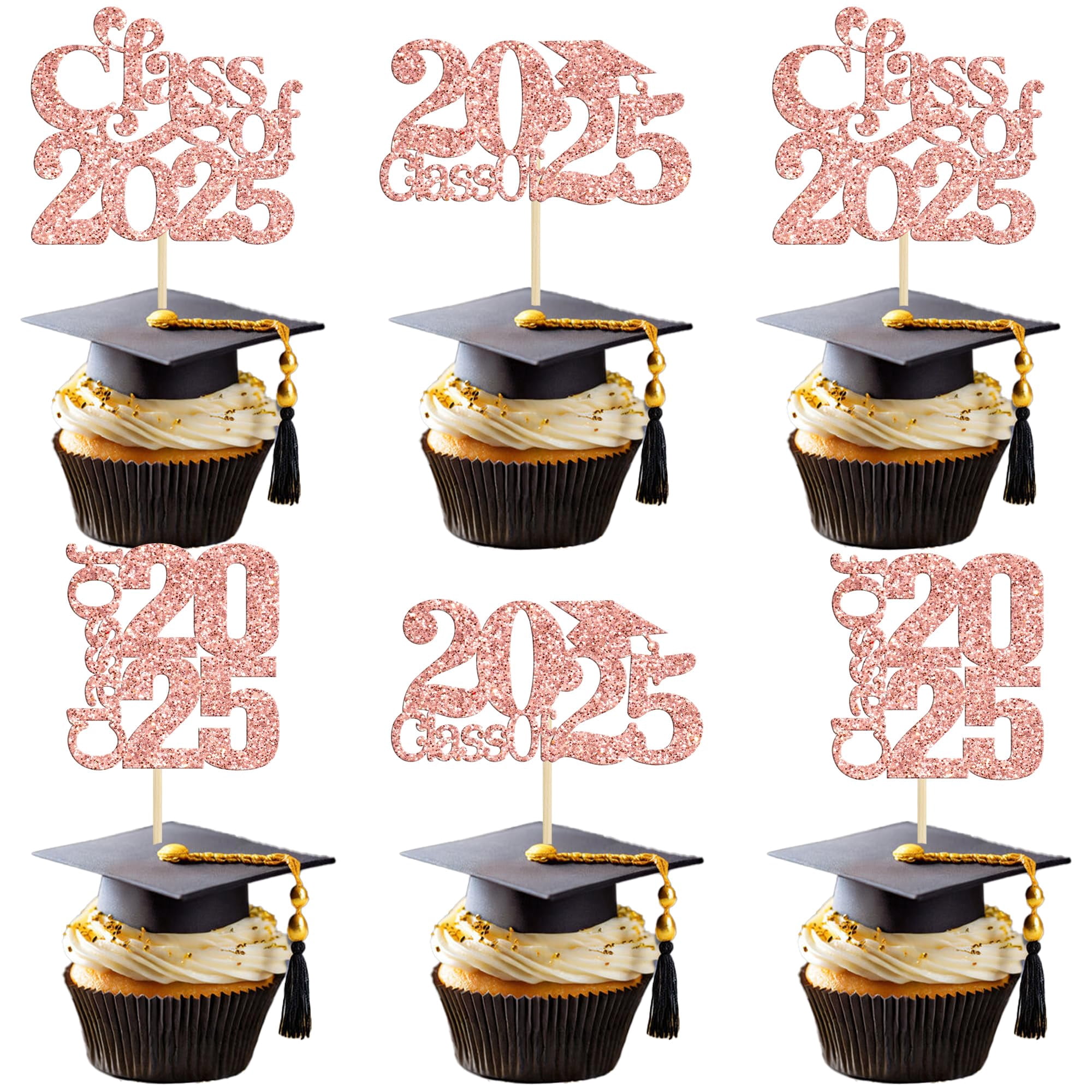Rose Gold 30 Pack Graduation Cap COC1Cupcake Toppers - Class of 2024 ...