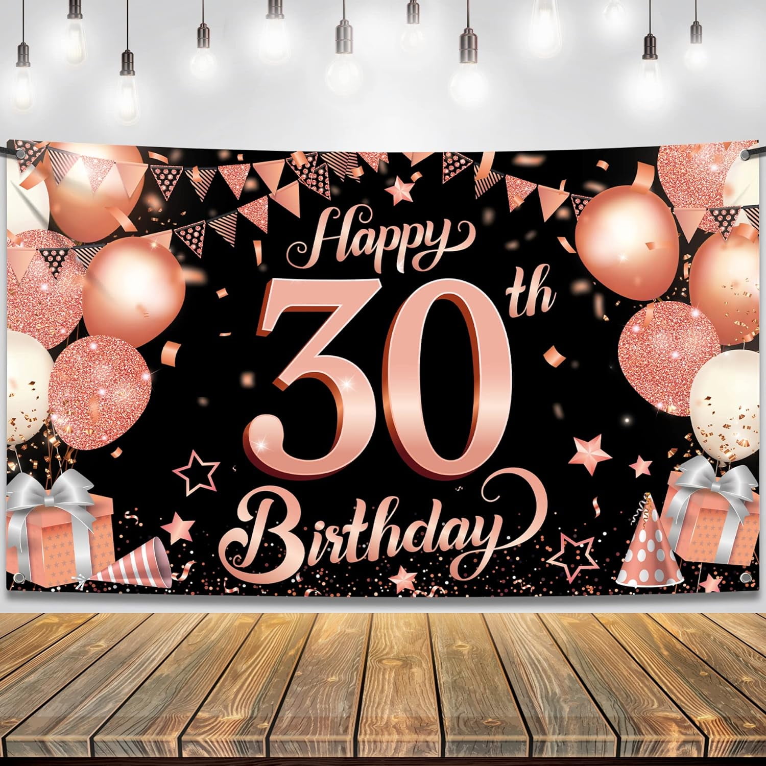 Rose Gold 30th Birthday Banner - XtraLarge, Happy 30th Birthday ...
