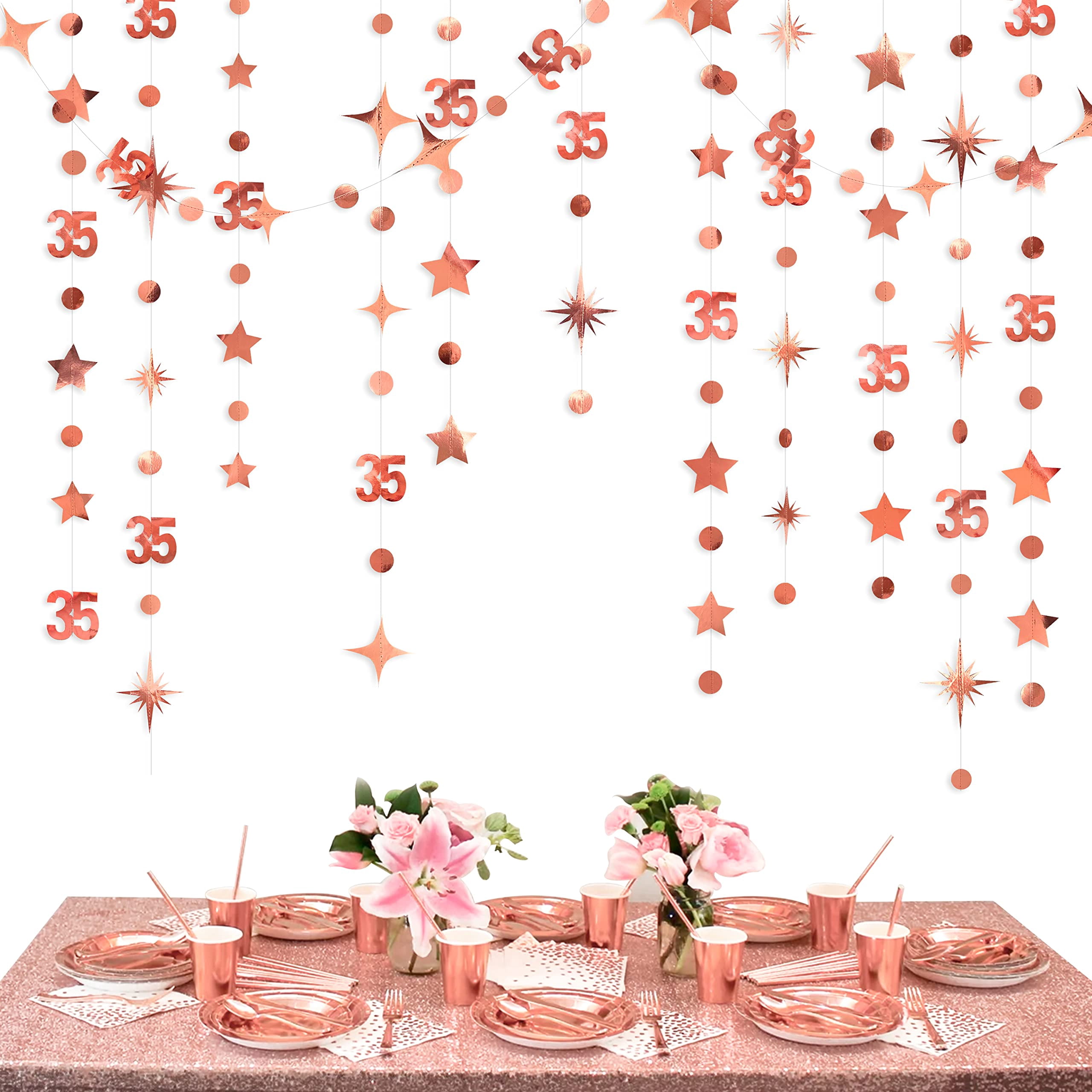Rose Gold 35th SCH4 Birthday Decorations Number 35 Circle Star Garland ...
