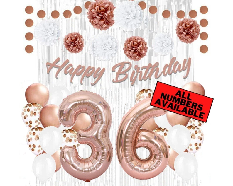 Rose Gold 36th Birthday Decorations for Girls - 40" Number Balloons ...