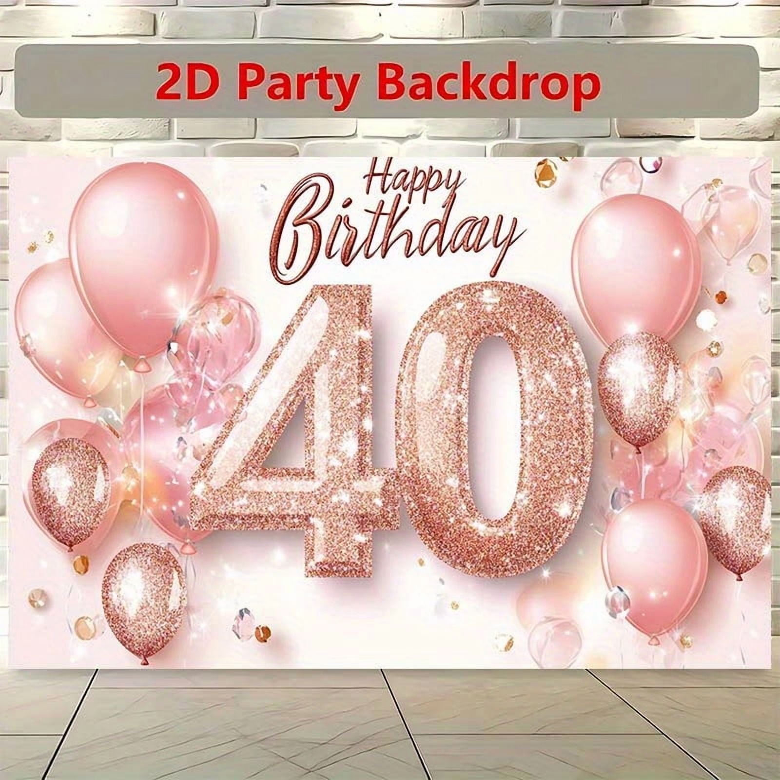 Rose Gold 40th Birthday Backdrop for Women Pink Golden Glitter Happy ...