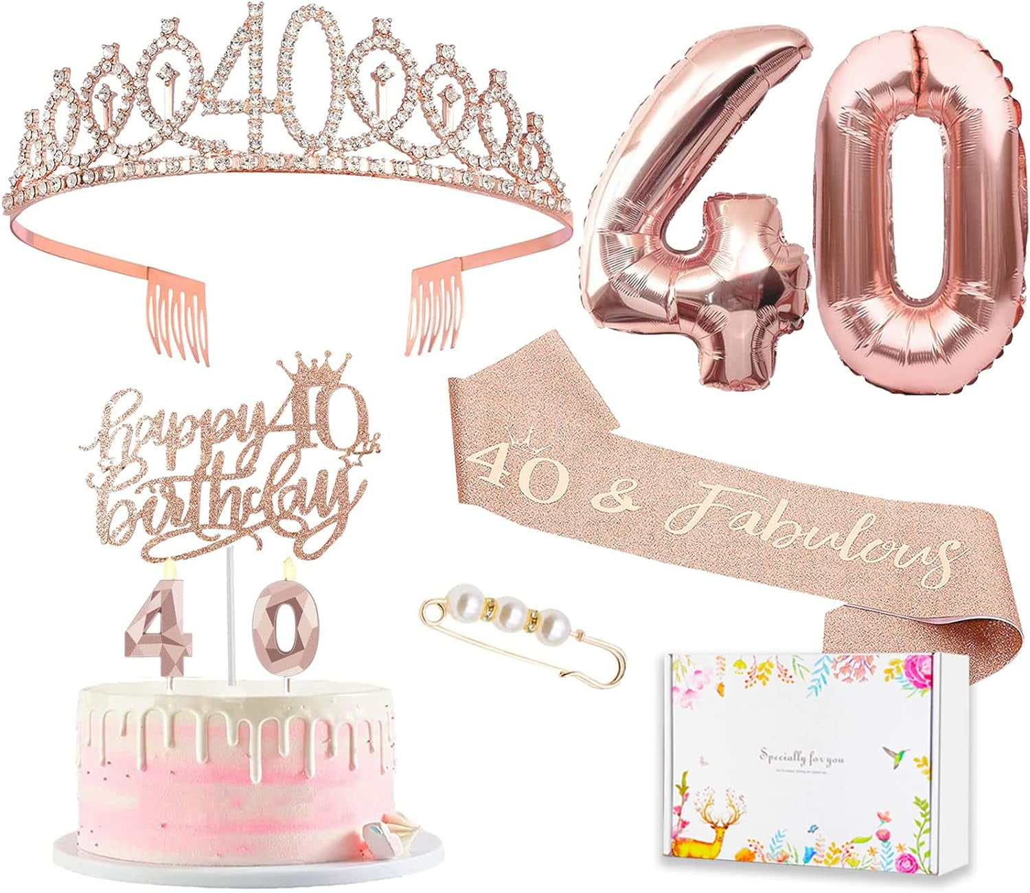Rose Gold 40th Birthday Decoration Kit, Including Birthday Sash, Crown ...