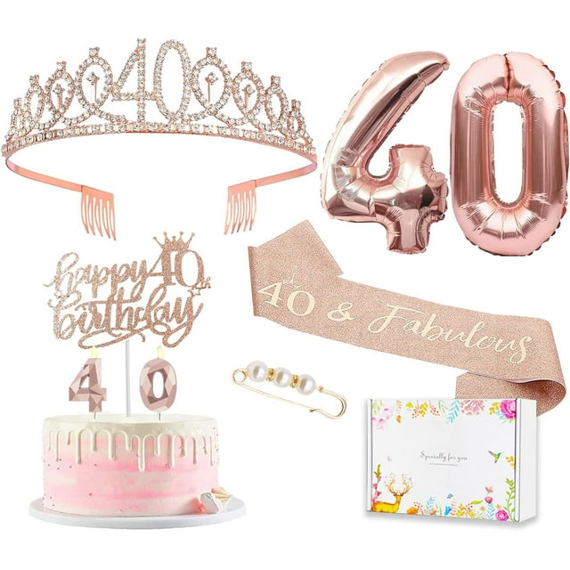 Rose Gold 40th Birthday Decoration Kit, Including Birthday Sash, Crown ...