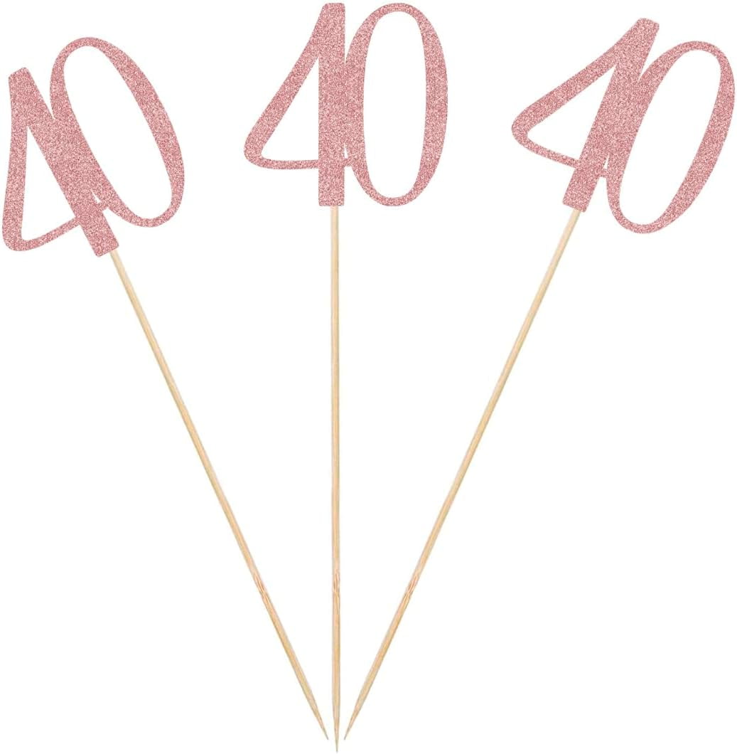 Rose Gold 40th Glitter Birthday Centerpiece Sticks, 12-Pack Number 40 ...