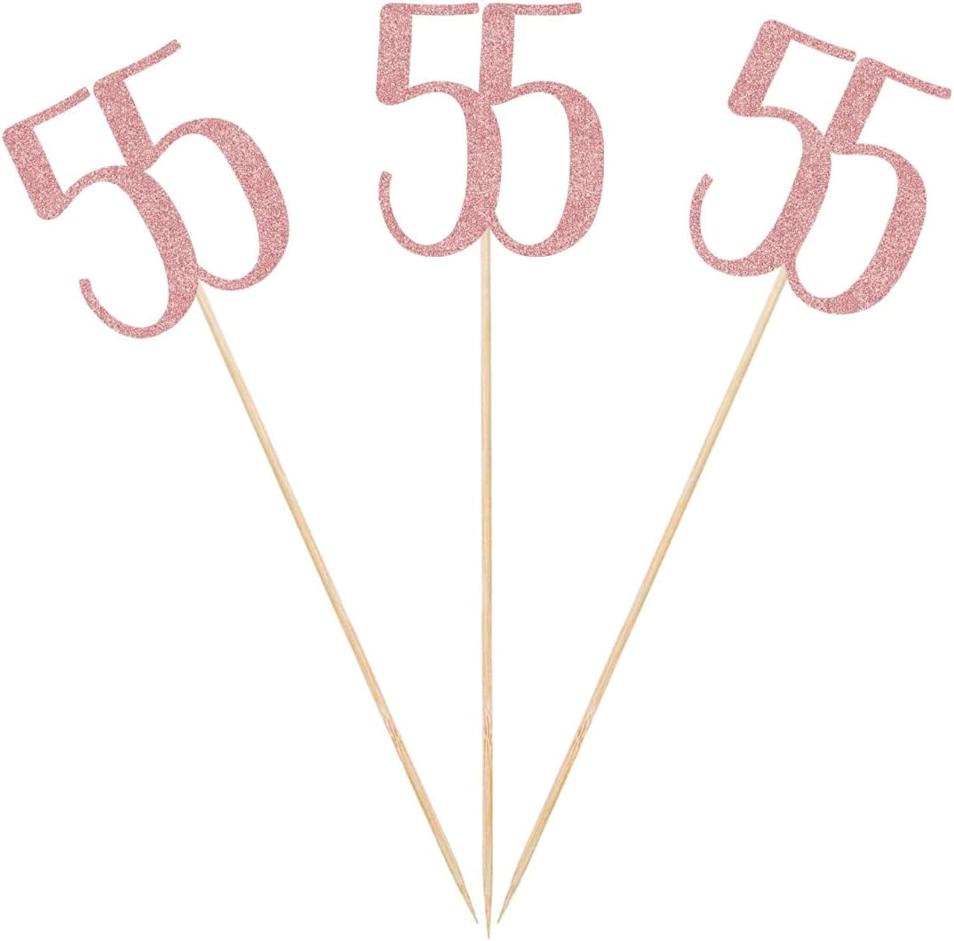 Rose Gold 55th Glitter Birthday Centerpiece Sticks, 12-Pack Number 55 ...